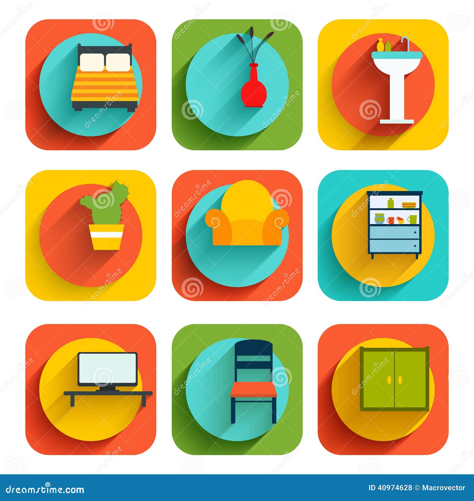 Iconos Interiores De Los Muebles De La Casa Ilustración del Vector ...
