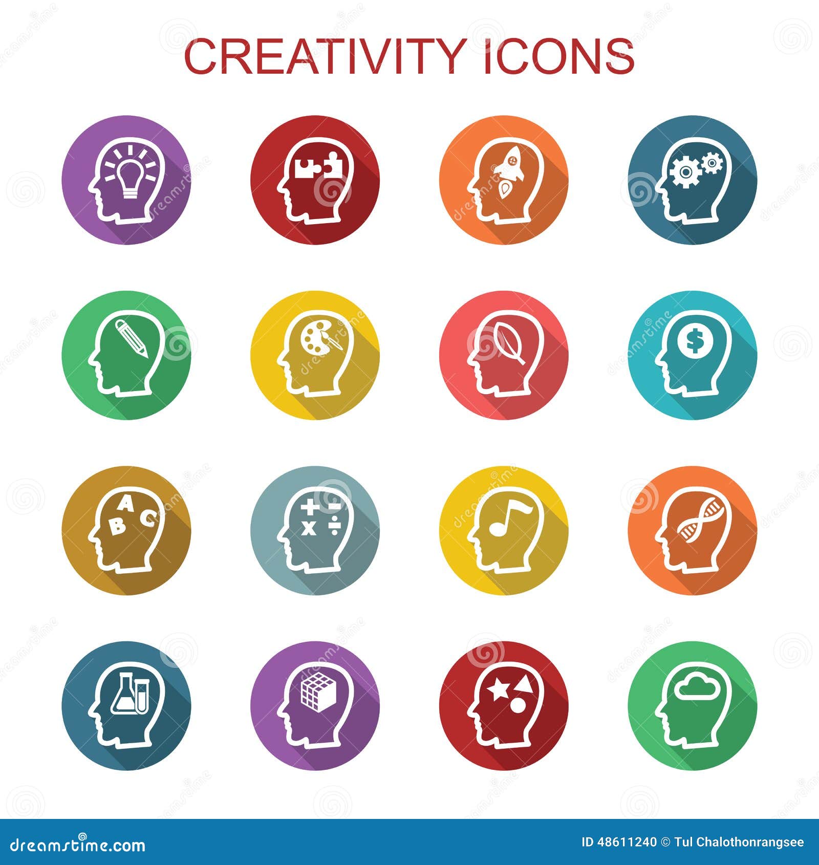 Iconos Largos De La Sombra De La Creatividad Ilustración del Vector ...