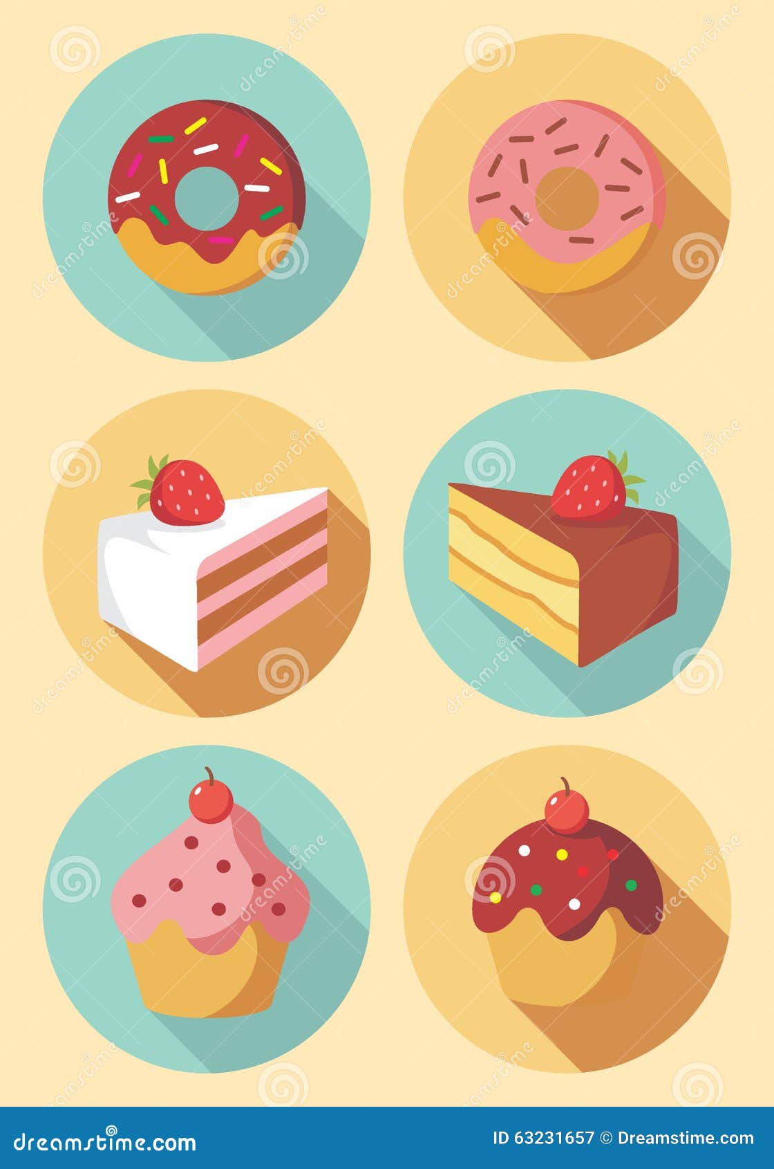 Iconos lindos del postre stock de ilustración. Ilustración de adornado - 63231657