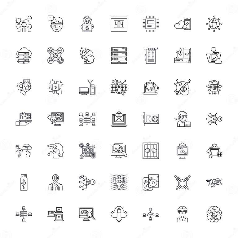 Iconos Lineales Del Sistema De Seguridad Informática, Signos, Símbolos ... Iconos Lineales Del Sistema De Seguridad Informática, Signos, Símbolos ...