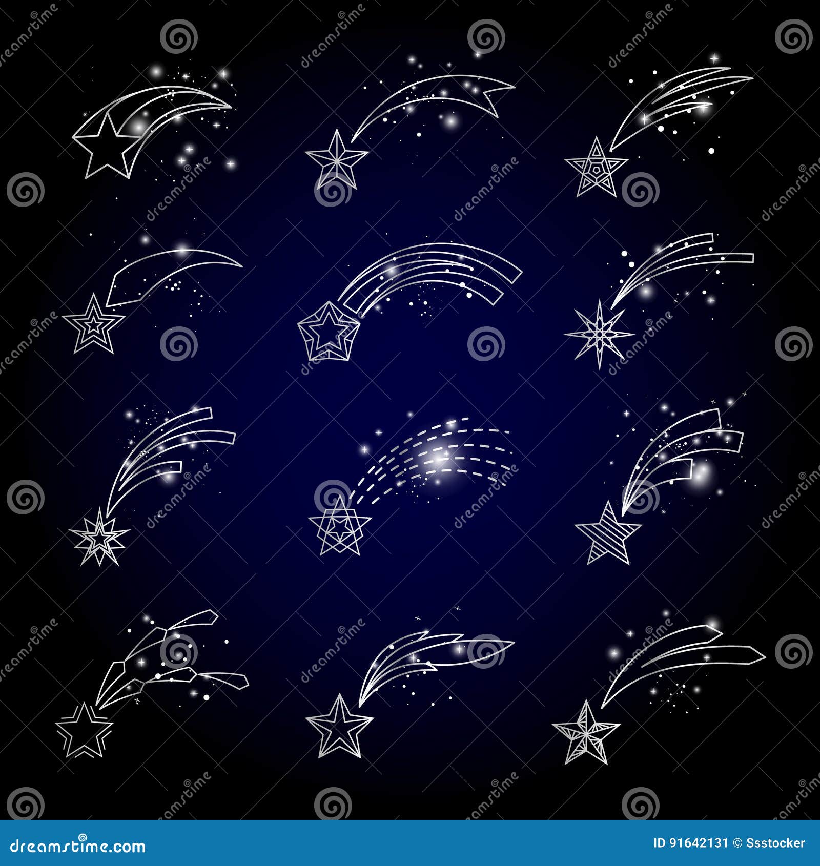 Iconos Lineares De Las Estrellas Fugaces Del Vector Ilustración del ...