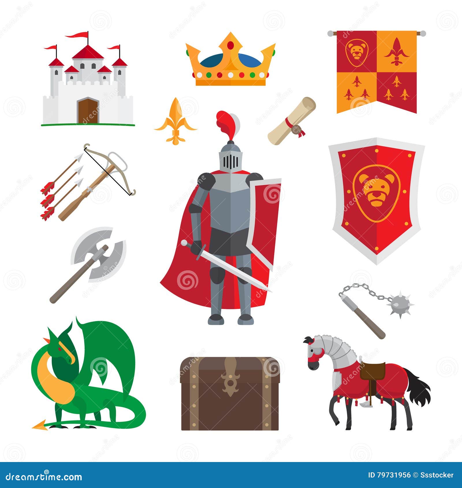 Iconos Medievales Del Reino Ilustración del Vector - Ilustración de ...