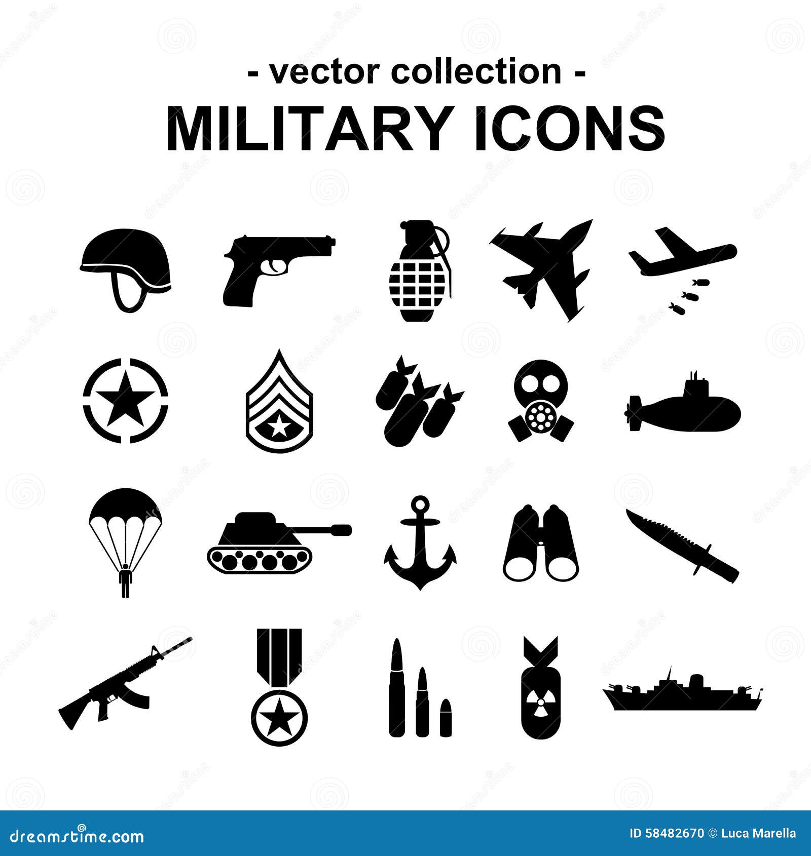 Iconos militares ilustración del vector. Ilustración de portador - 58482670