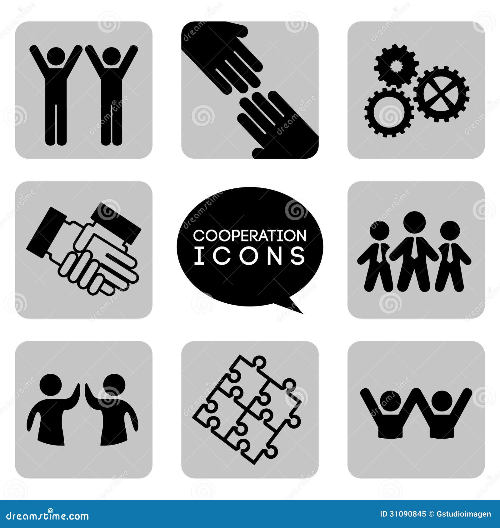 Iconos Monocromáticos De La Cooperación Ilustración del Vector ...
