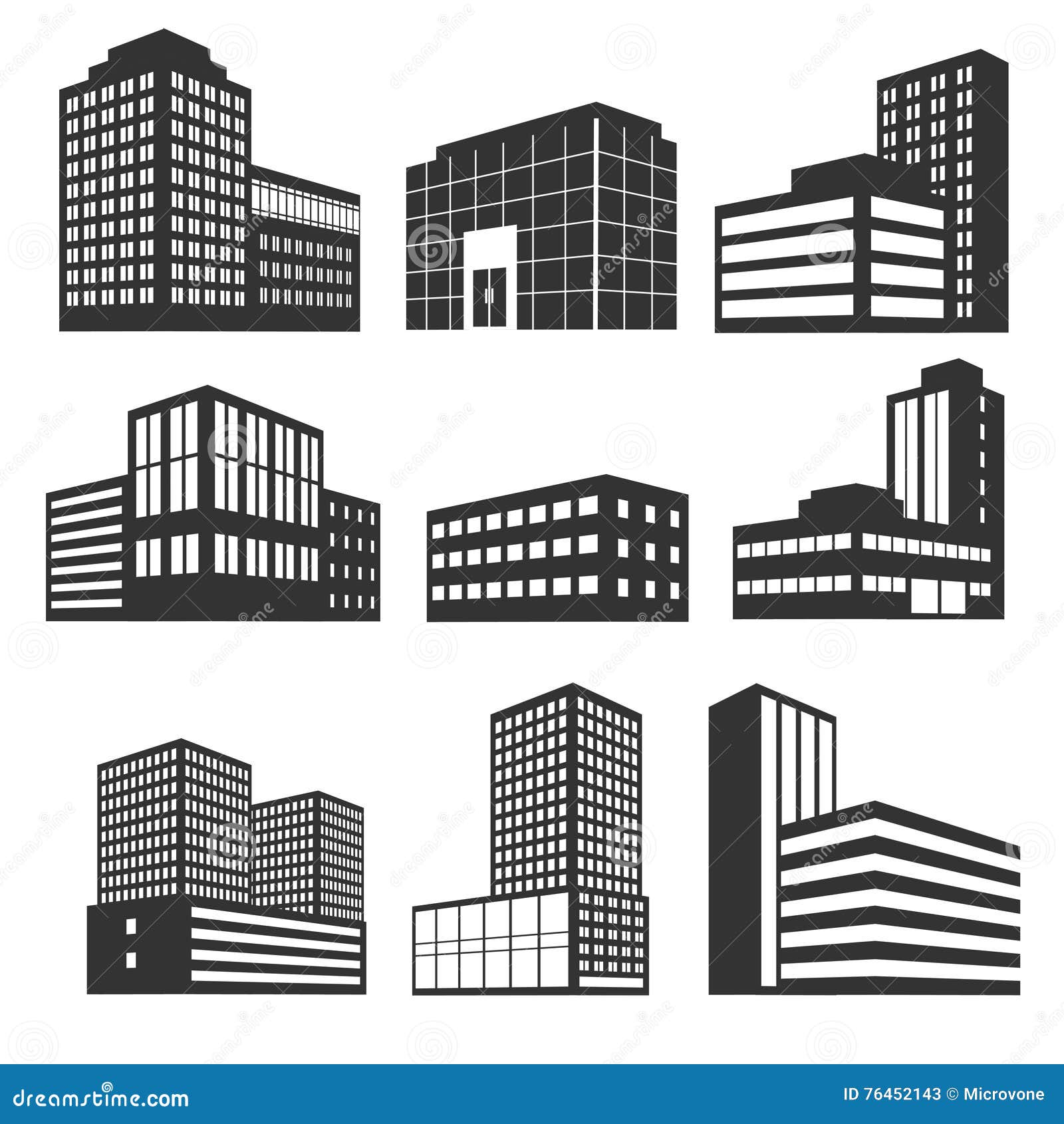 Iconos Negros Del Vector De Los Edificios Modernos Del Negocio Aislados En Blanco Ilustración ...