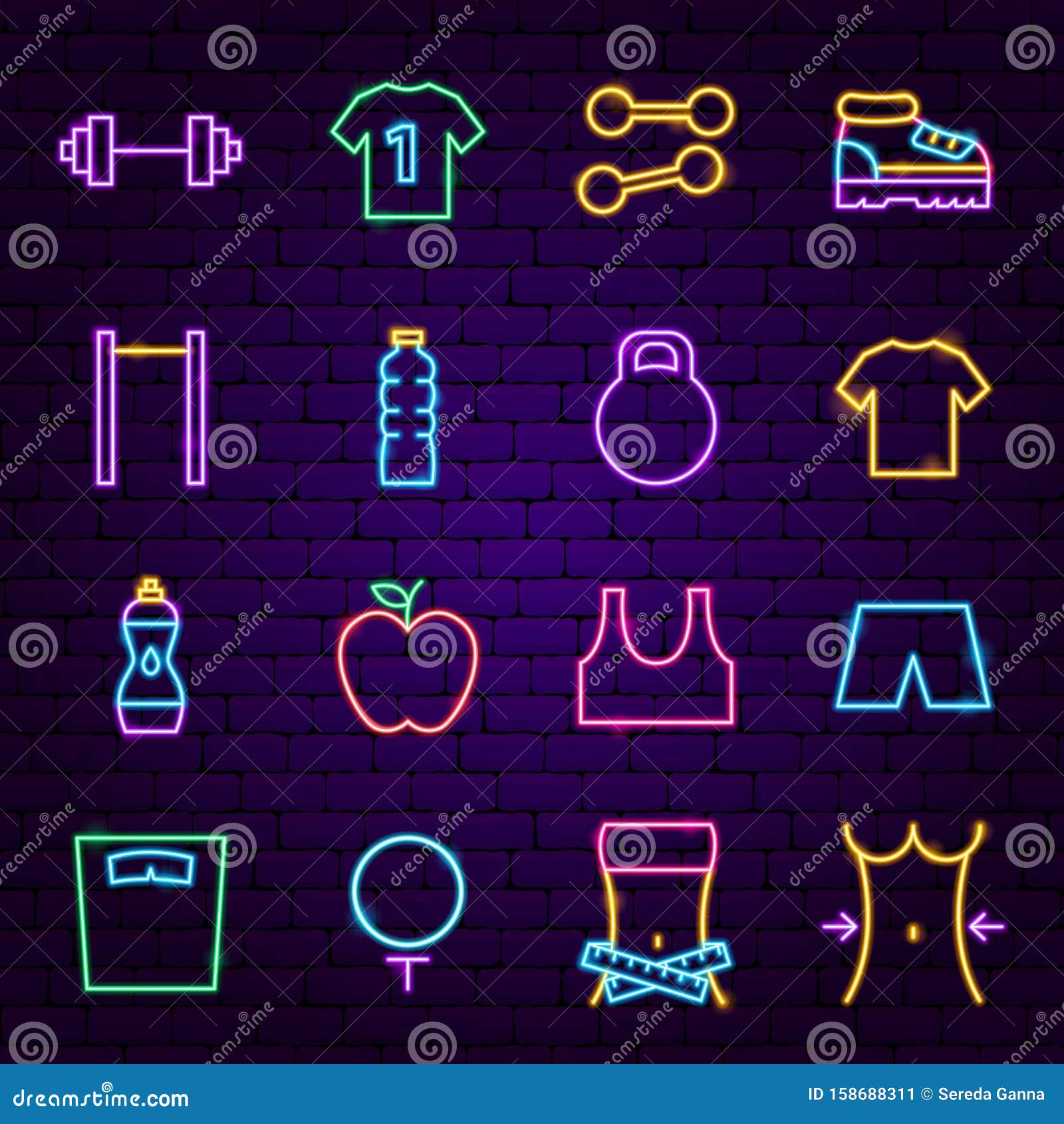 Iconos Neon ilustración del vector. Ilustración de botella - 158688311