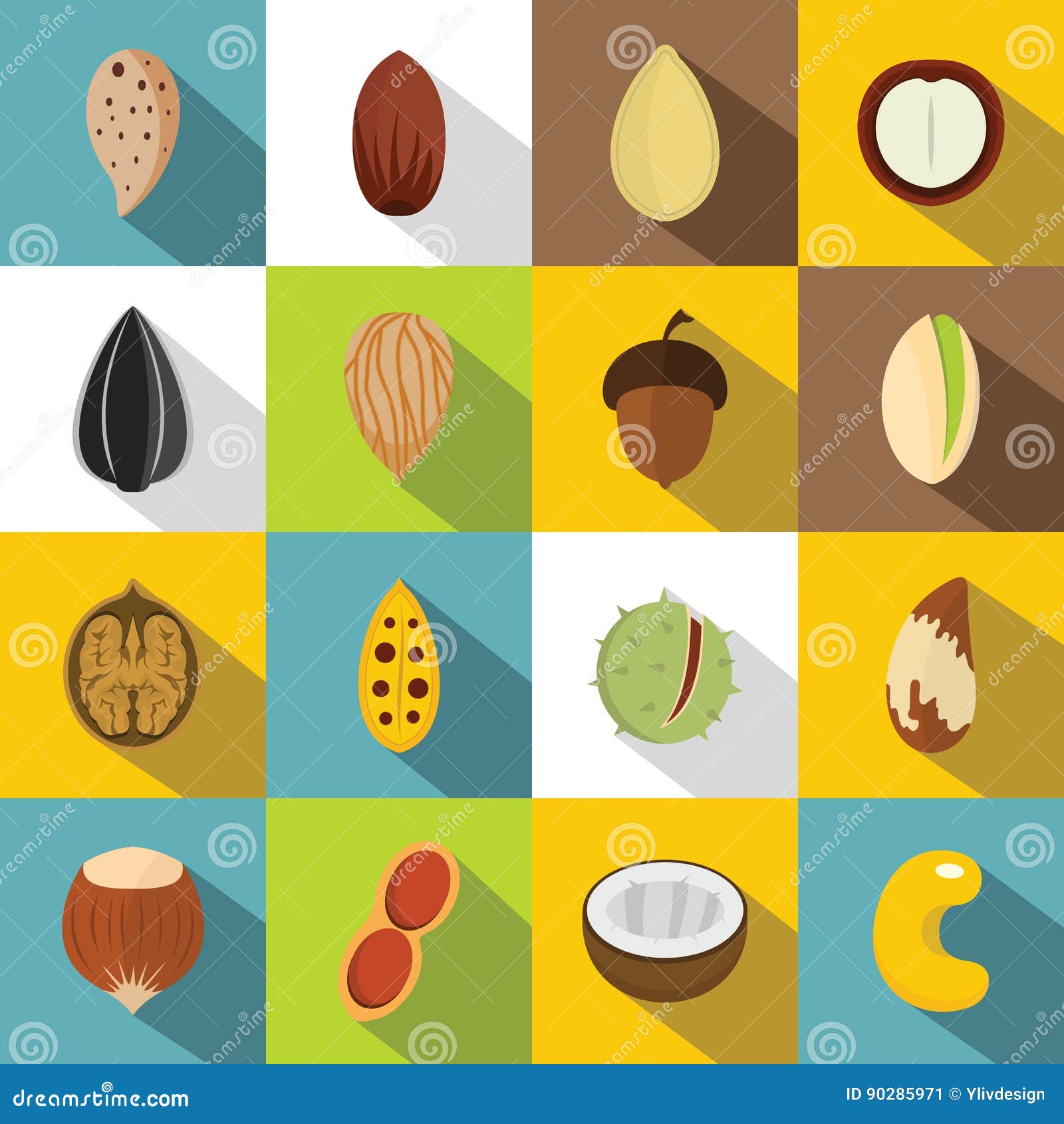 Iconos Nuts Fijados, Estilo Plano Ilustración del Vector - Ilustración ...