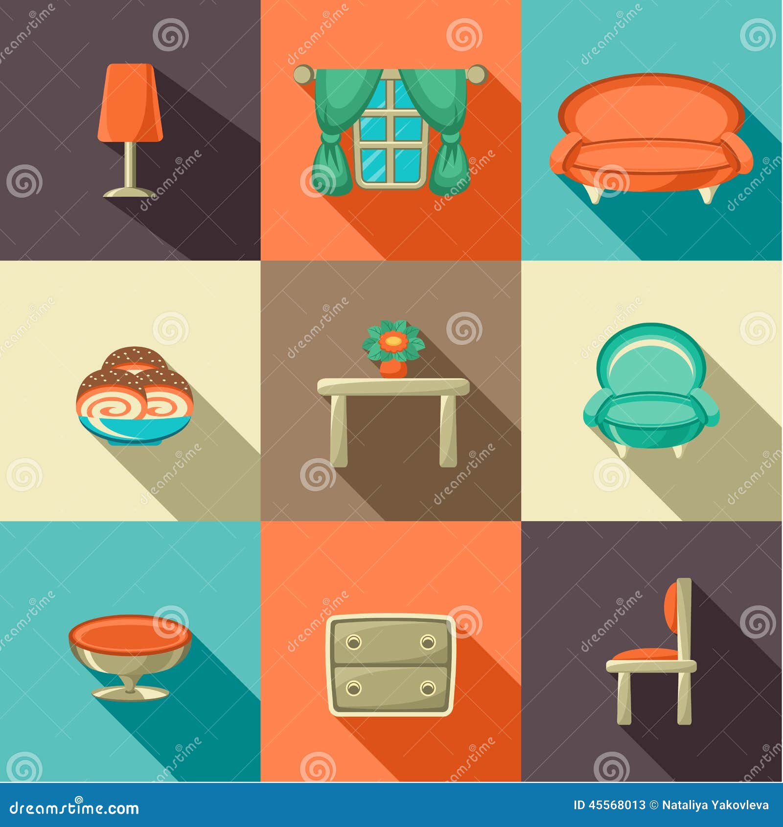 Iconos Planos Con Los Objetos Del Hogar Ilustración del Vector ...