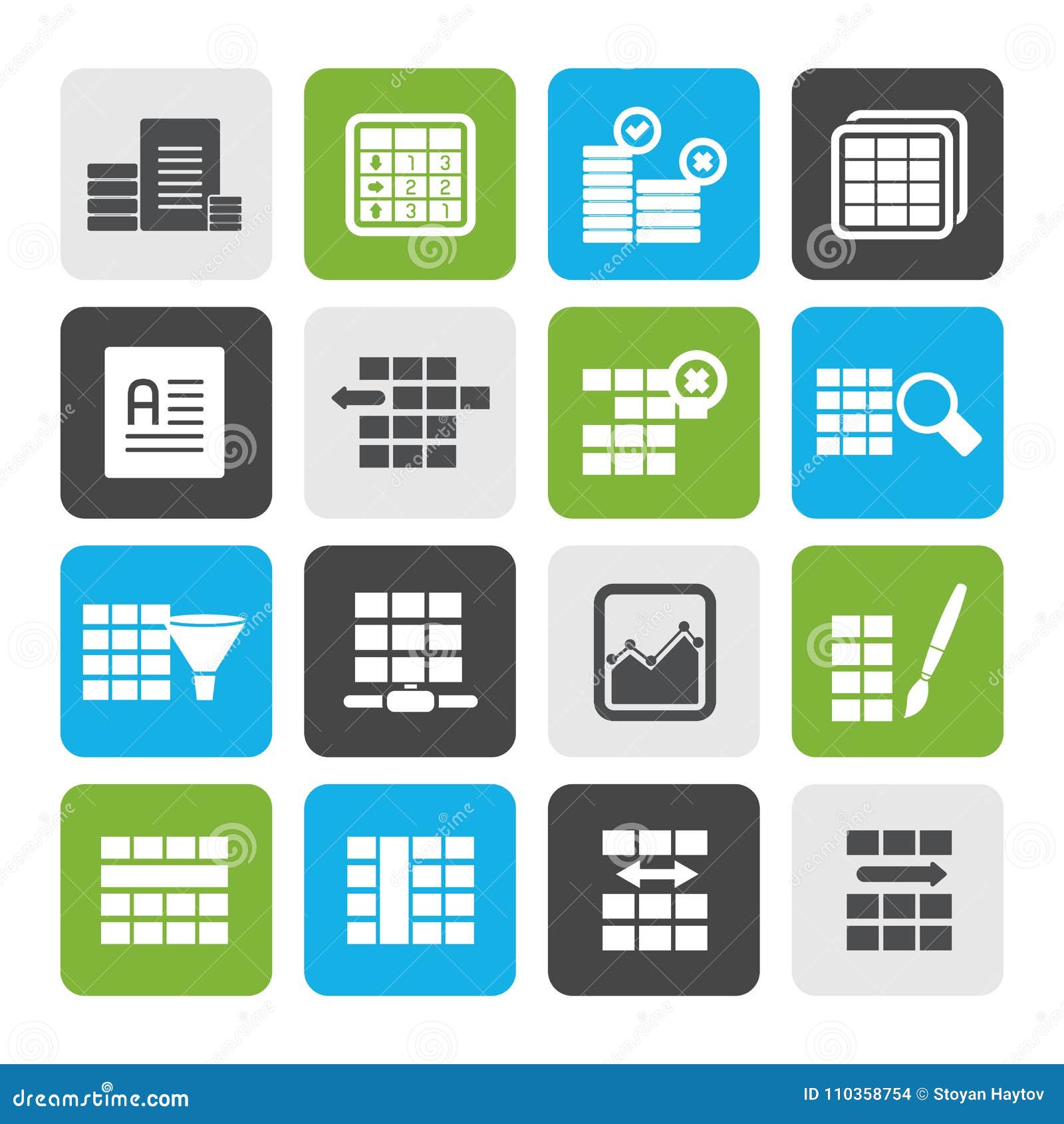 Iconos Planos De La Base De Datos Y Del Formato De La Tabla Ilustración ...
