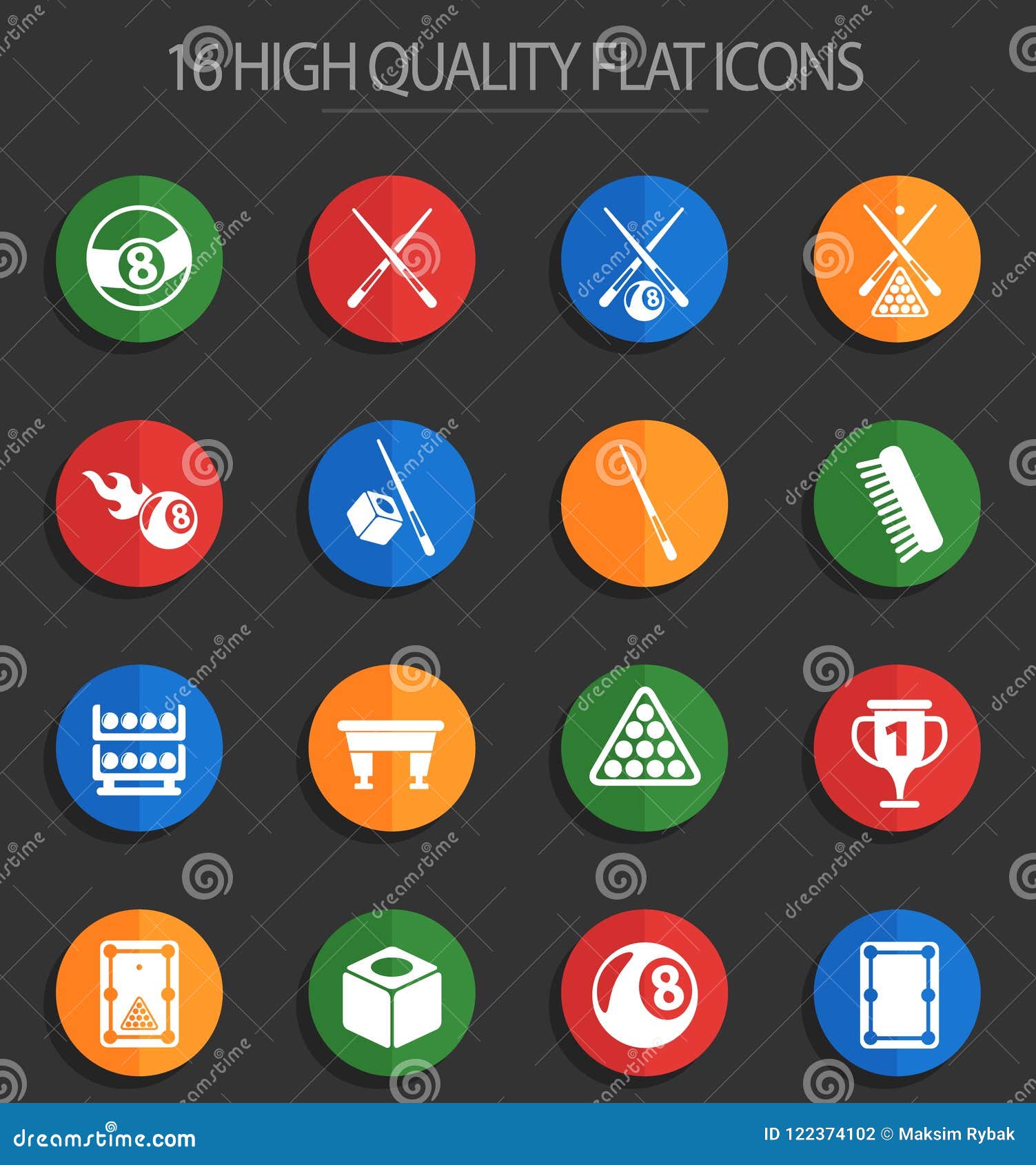 Iconos Planos Del Billar 16 Ilustración del Vector - Ilustración de ...