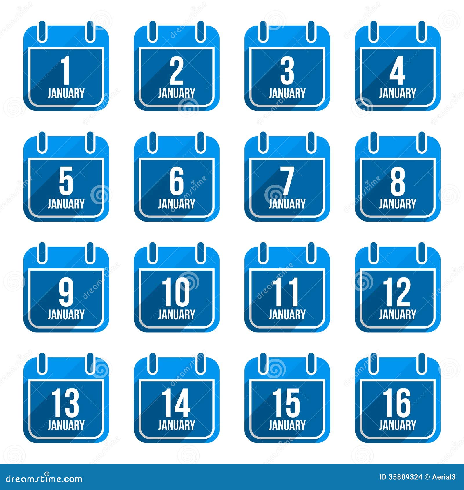 Iconos Planos Del Calendario De Enero Con De Largo Stock de ilustración ...