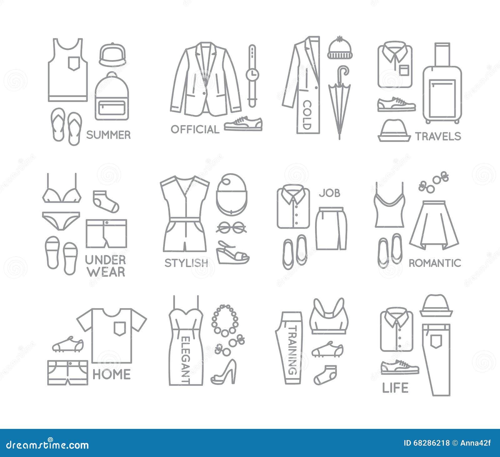 Iconos Planos Del Complect De La Ropa Ilustración del Vector ...
