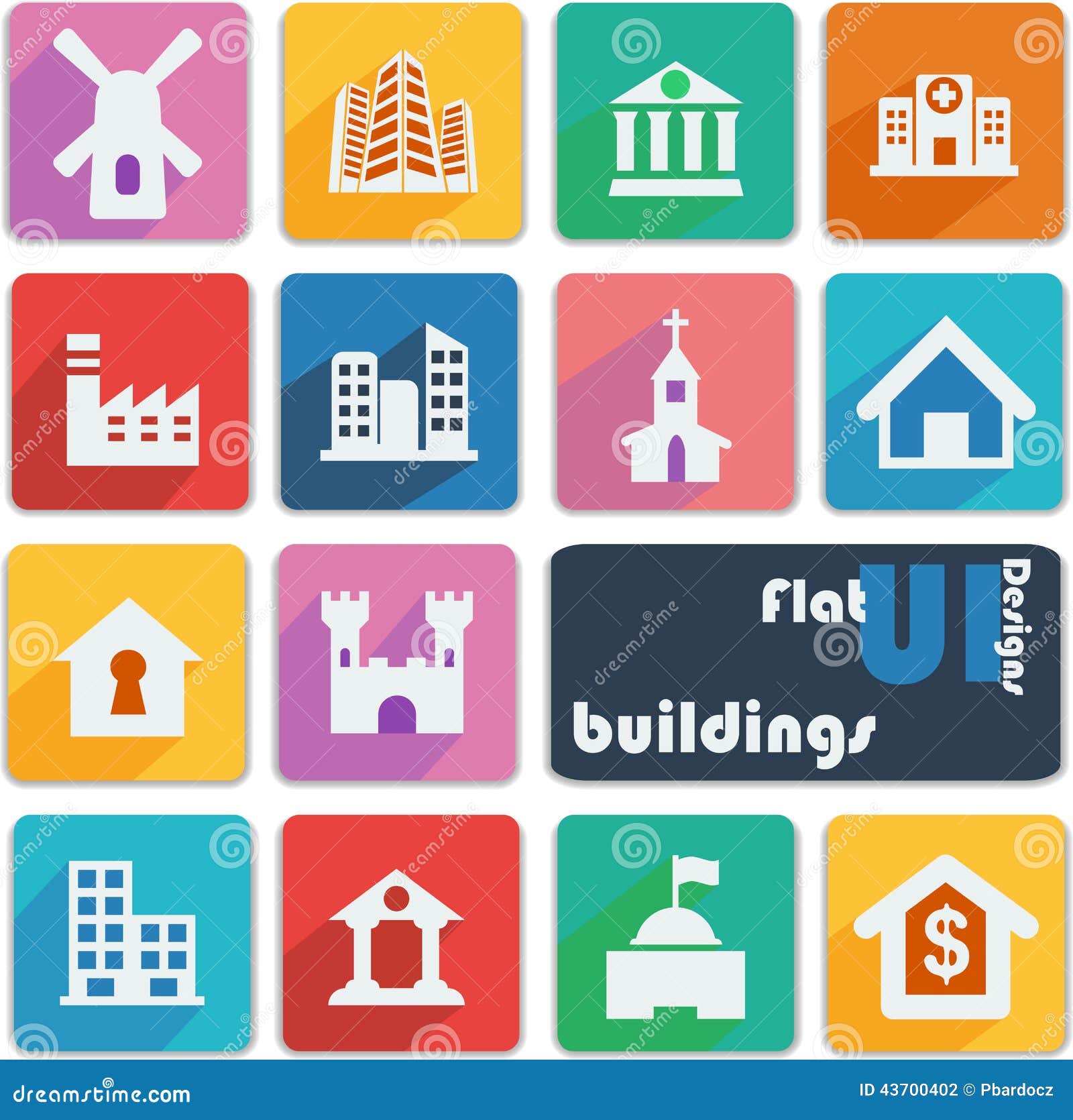 Iconos Planos Del Diseño Del Ui Edificios Ilustración del Vector - Ilustración de colores, plano ...