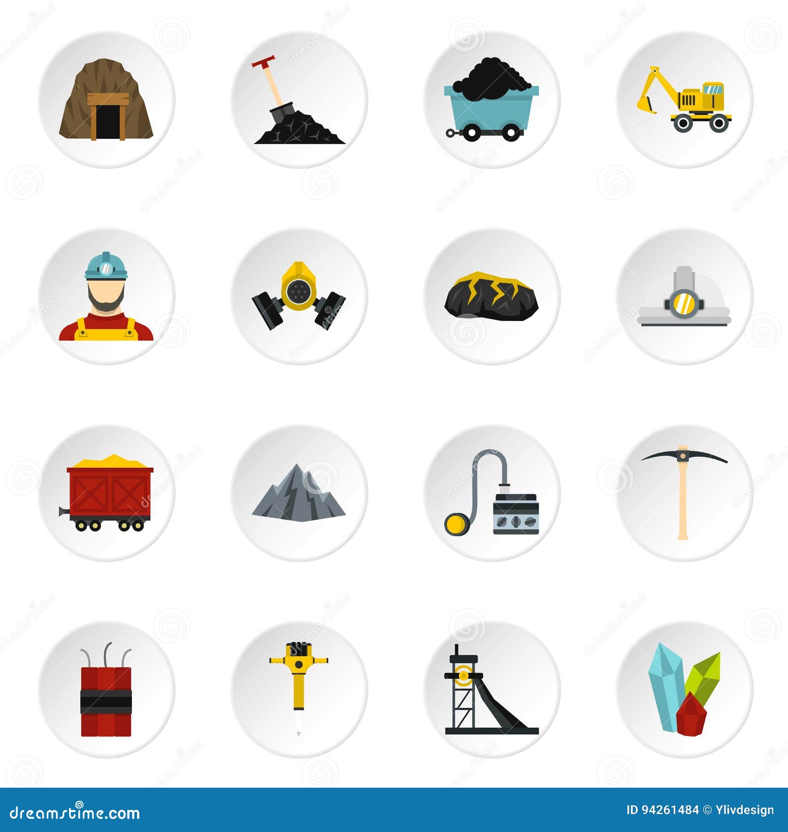 Iconos Planos Determinados Del Minero Ilustración del Vector ...