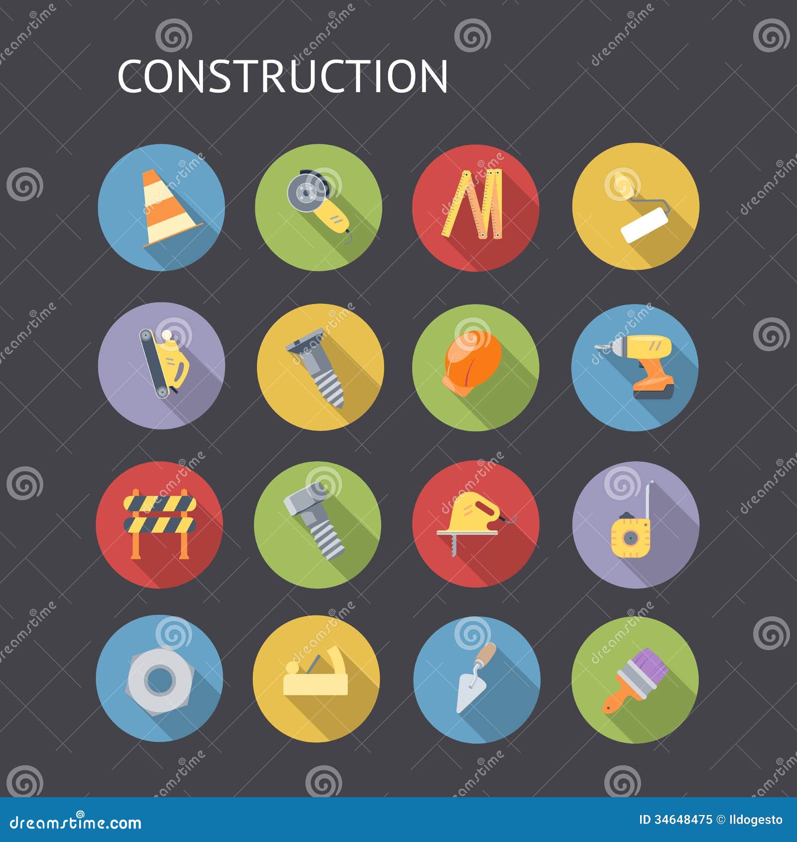 Iconos Planos Para La Construcción Ilustración del Vector - Ilustración ...