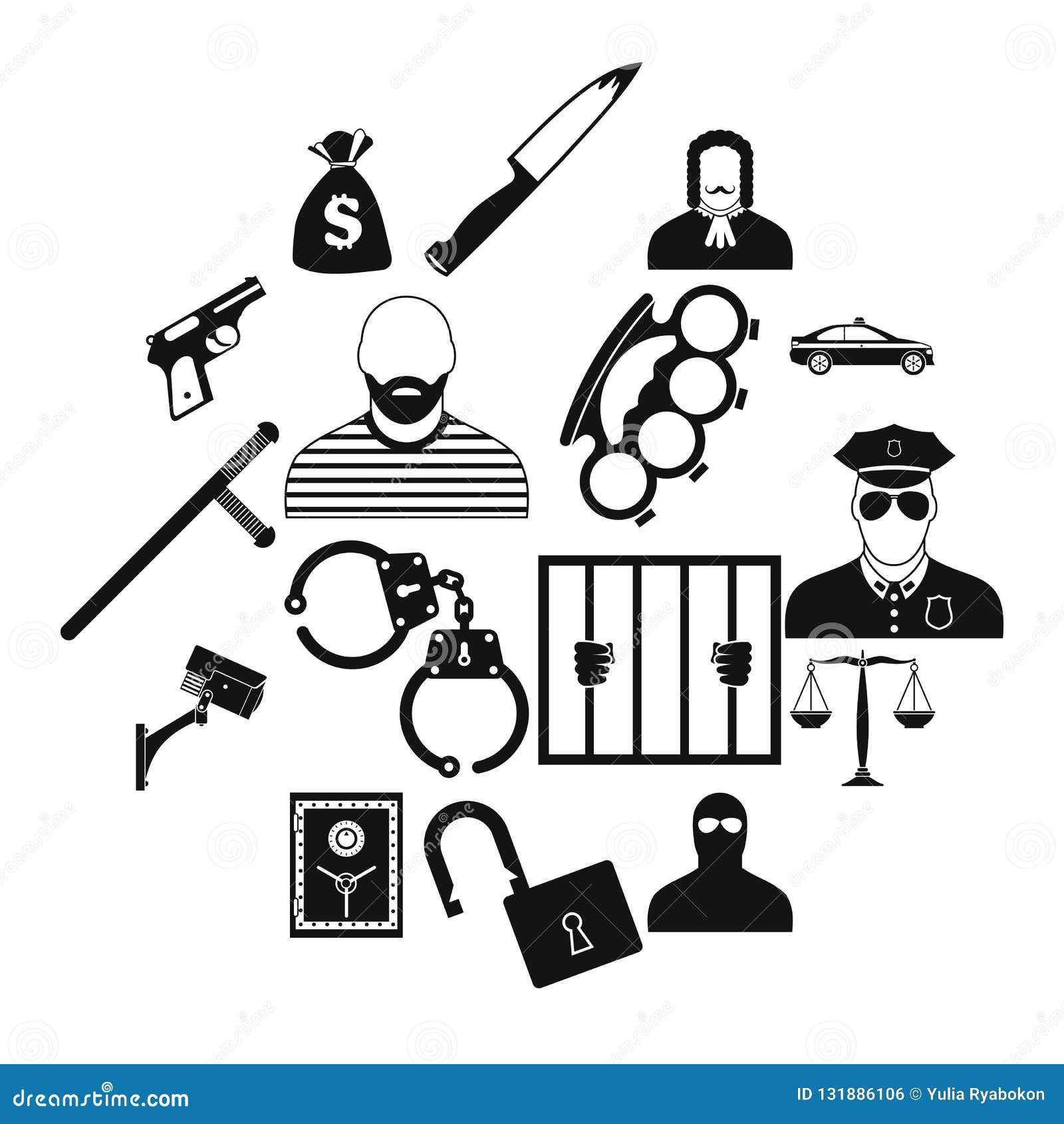 Iconos simples del crimen ilustración del vector. Ilustración de bala ...