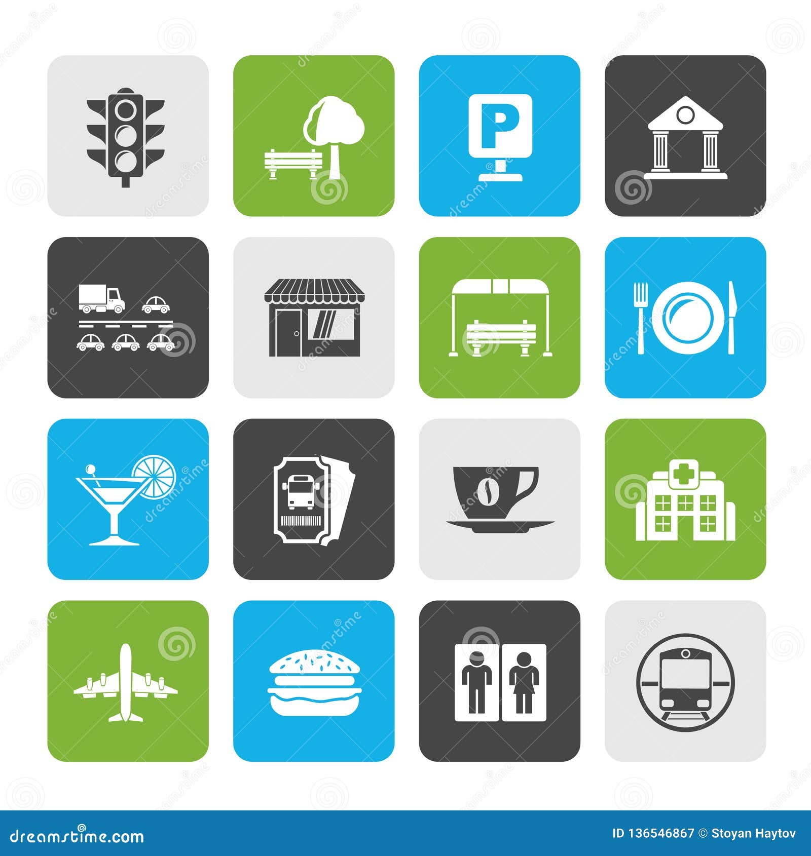 Iconos Urbanos Y De La Ciudad De Los Elementos Ilustración del Vector ...