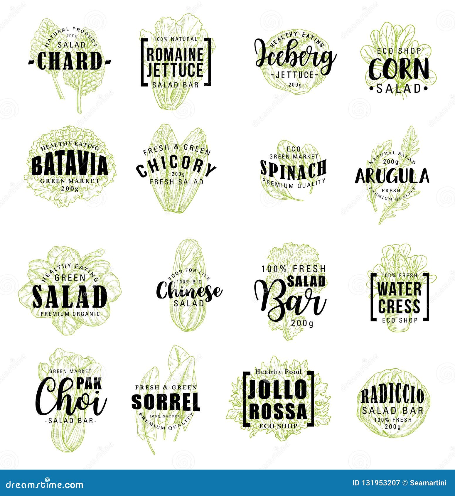 Iconos Vegetales De Ensaladas, Letras Del Vector Ilustración del Vector ...