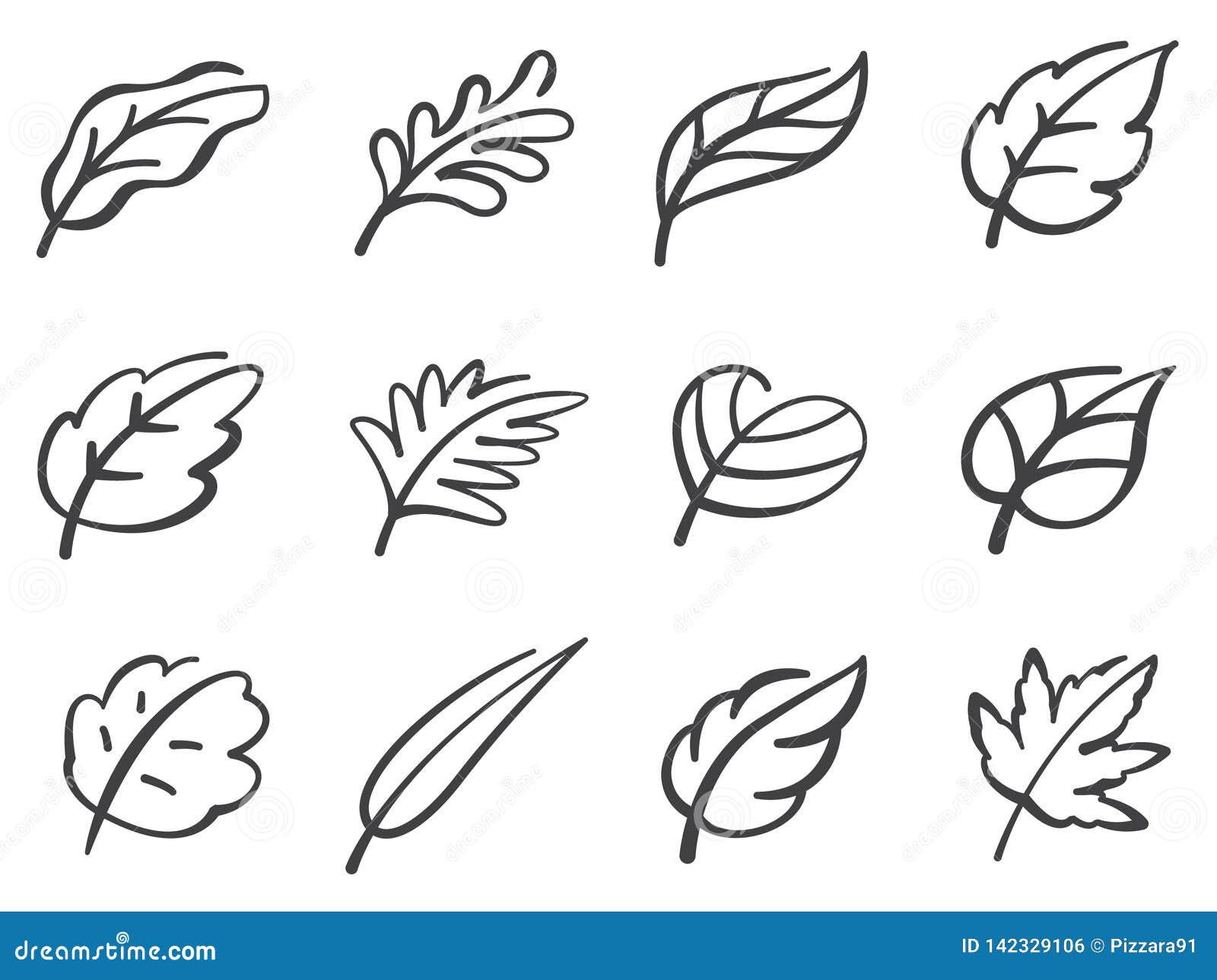 Leaves Icon Set. Calligraphy Style. Stock Vector - Illustration of ...