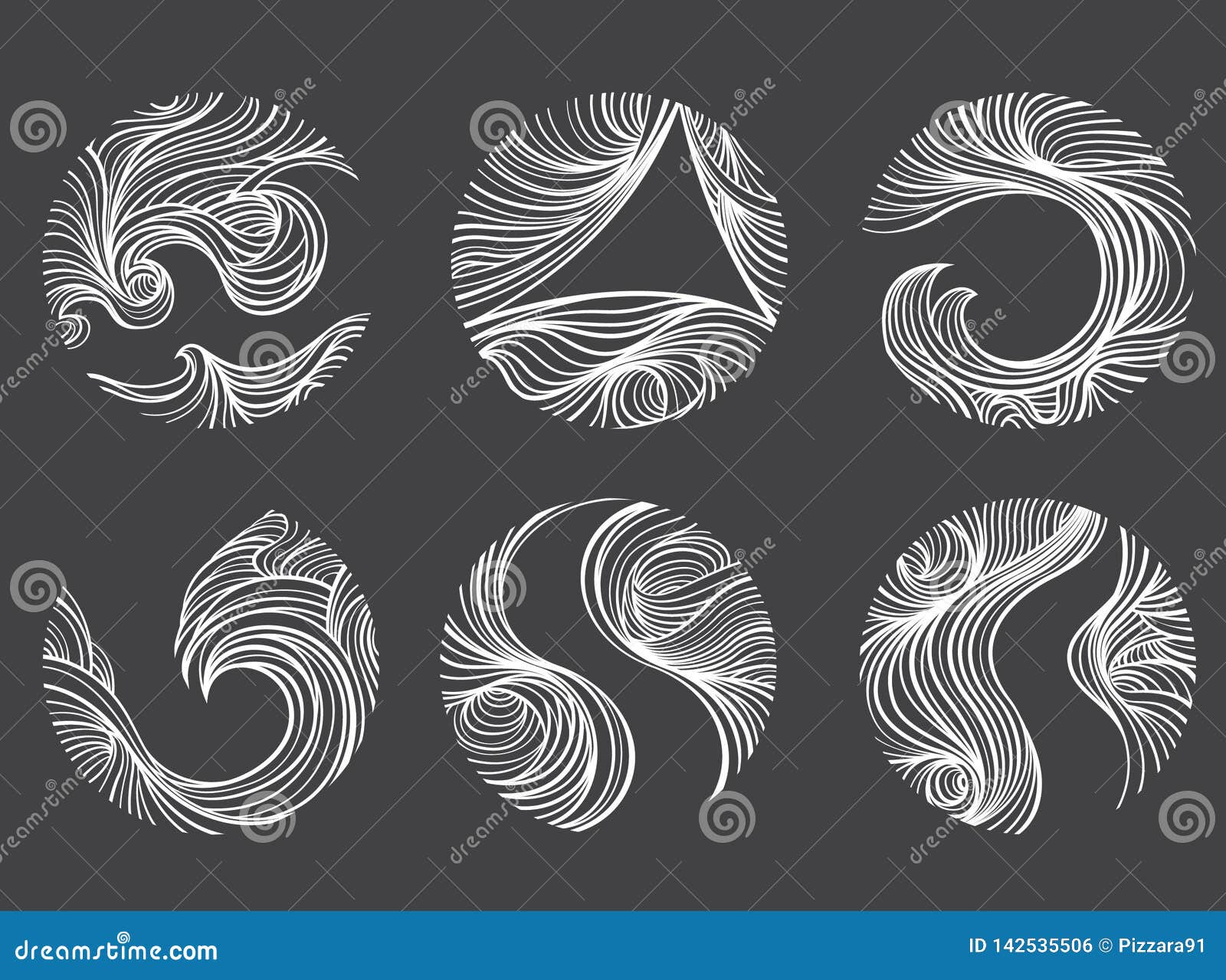 Abstract Wind Line Round Shape Logo Icon Set. Stock Vector ...