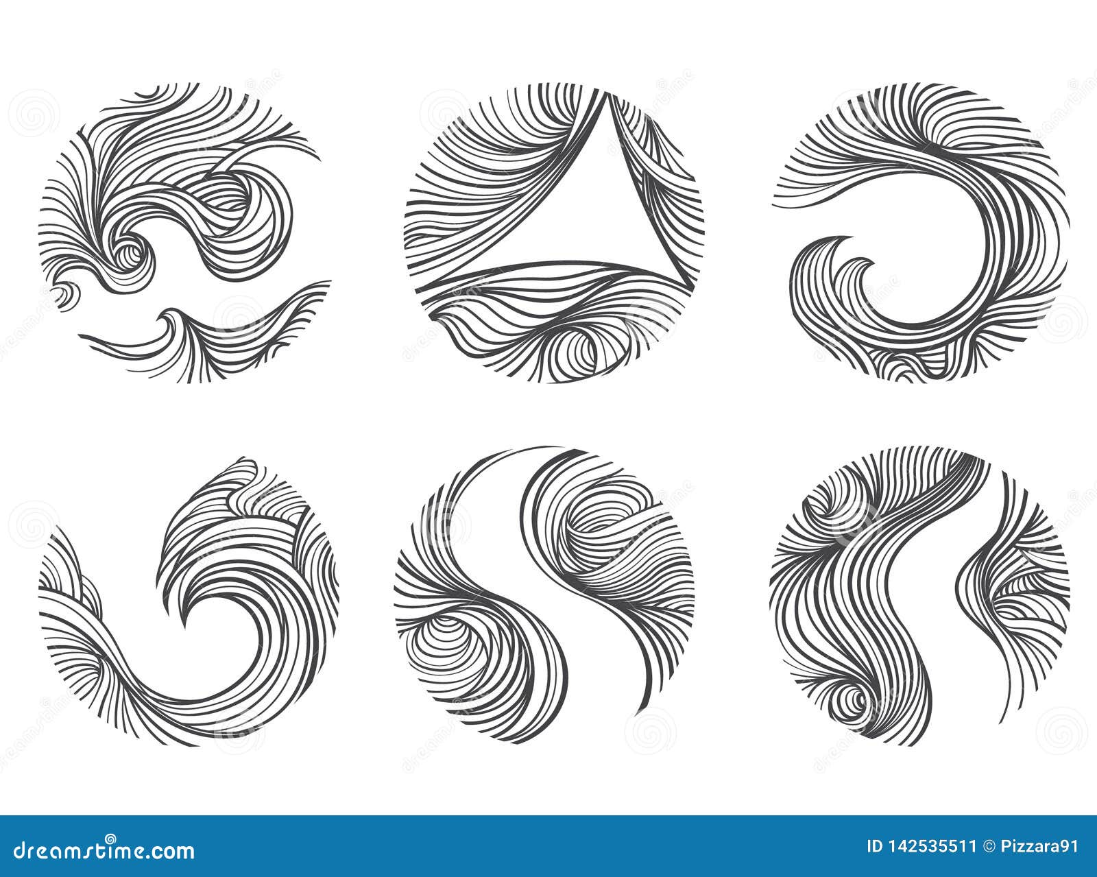 Abstract Wind Line Round Shape Logo Icon Set. White Background. Stock ...