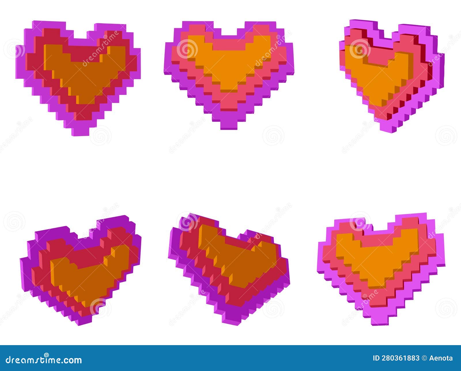 Icons of 3D Pixel Art Hearts for Design Project Stock Vector ...