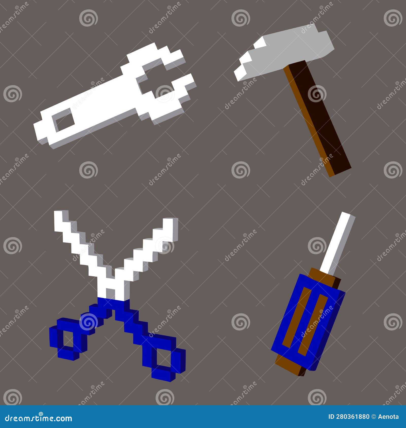 Icons of 3D Pixel Art Tools for Design Project Stock Vector ...