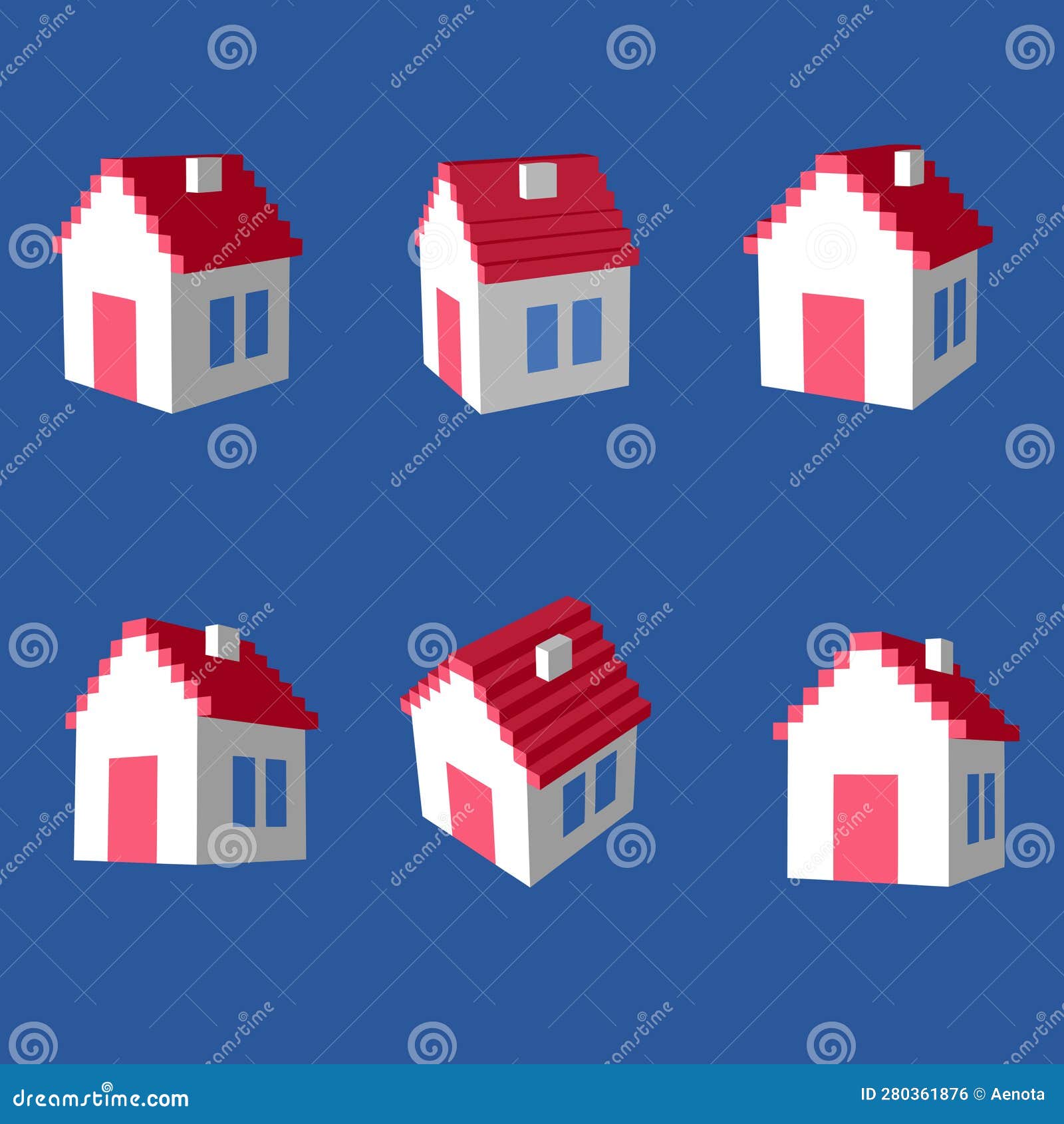 Icons of 3D Pixel House for Design Project Stock Vector - Illustration ...