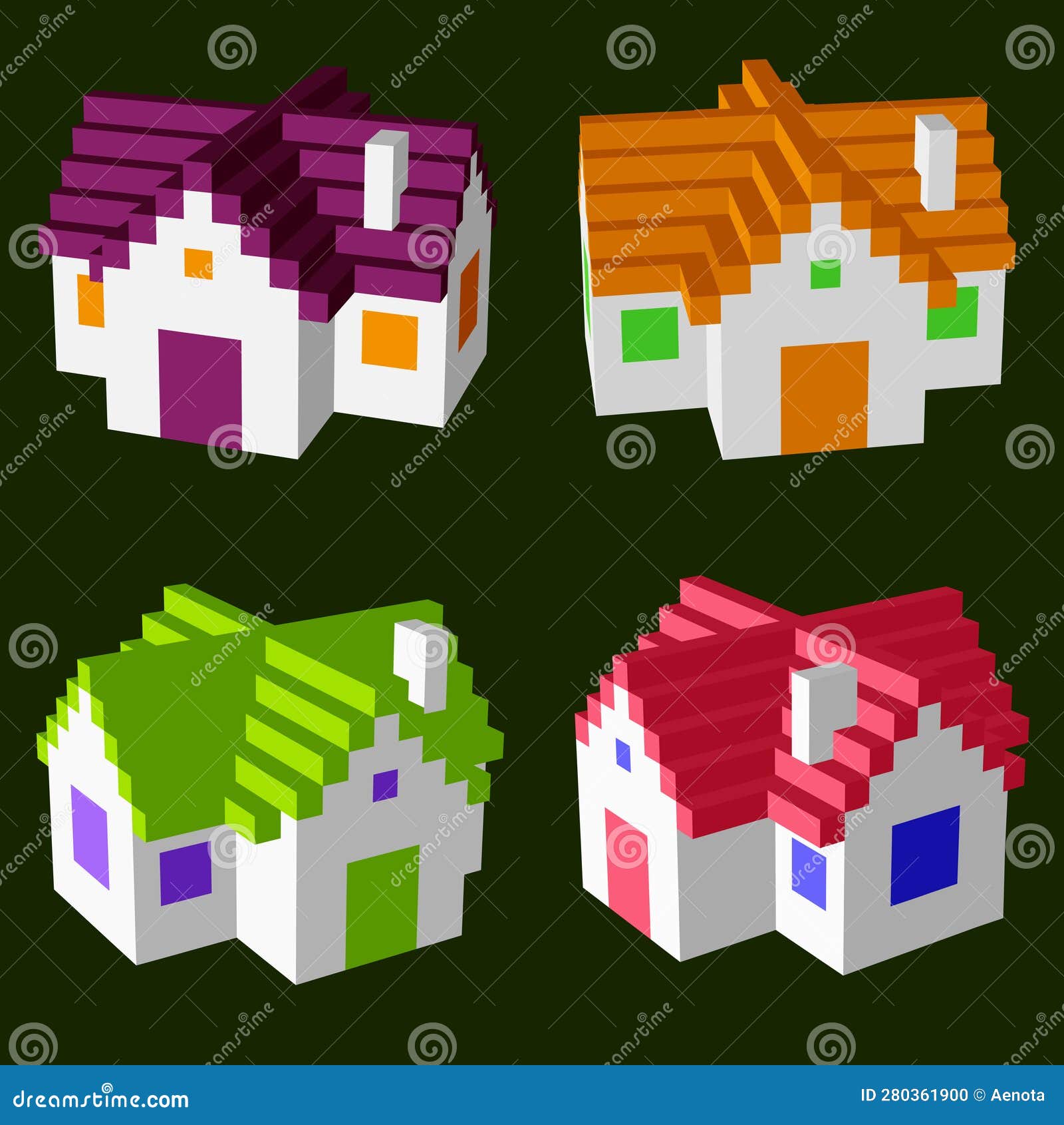 Icons of 3D Pixel House for Design Project Stock Vector - Illustration ...