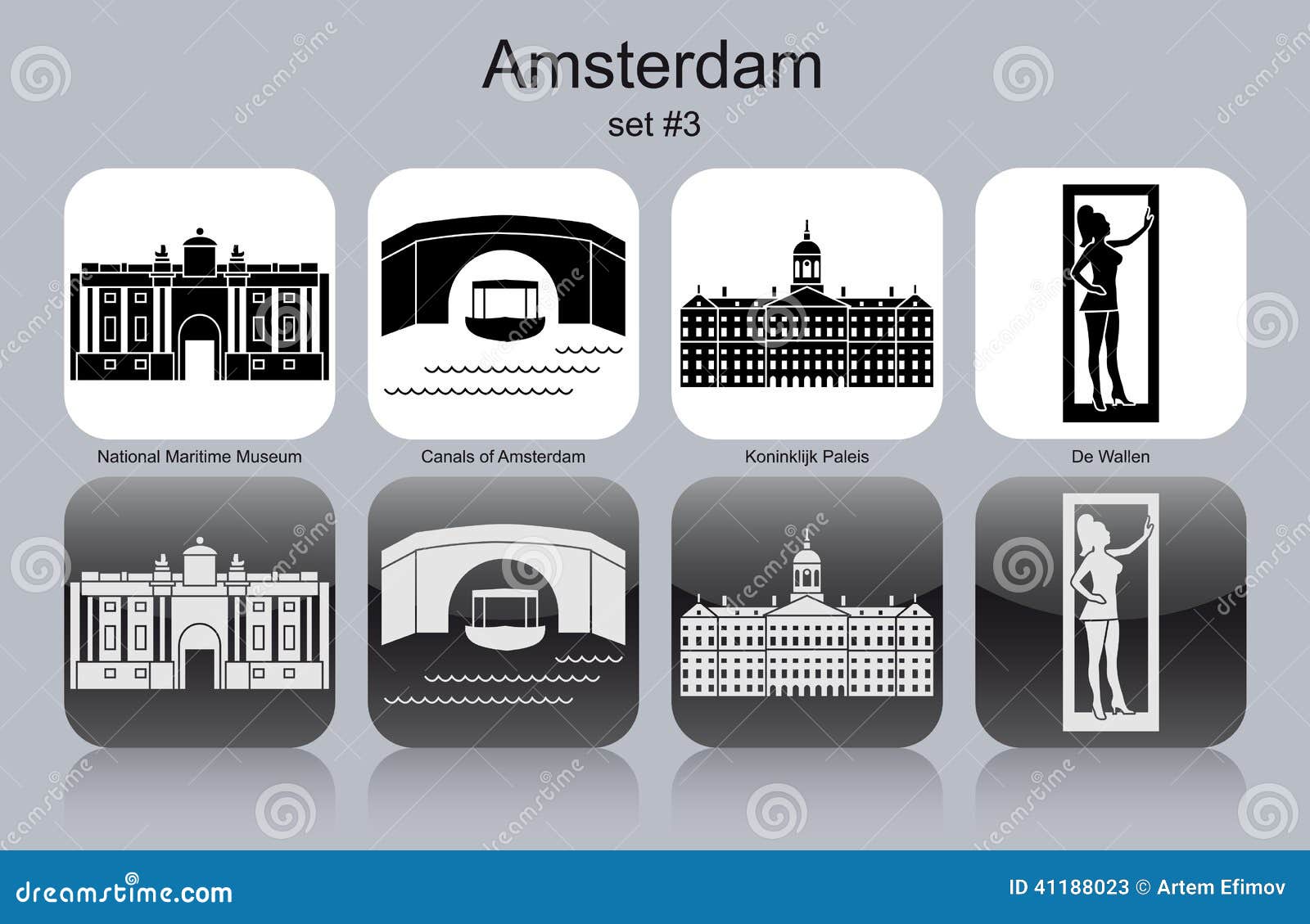 Icons of Amsterdam stock vector. Illustration of monochrome - 41188023