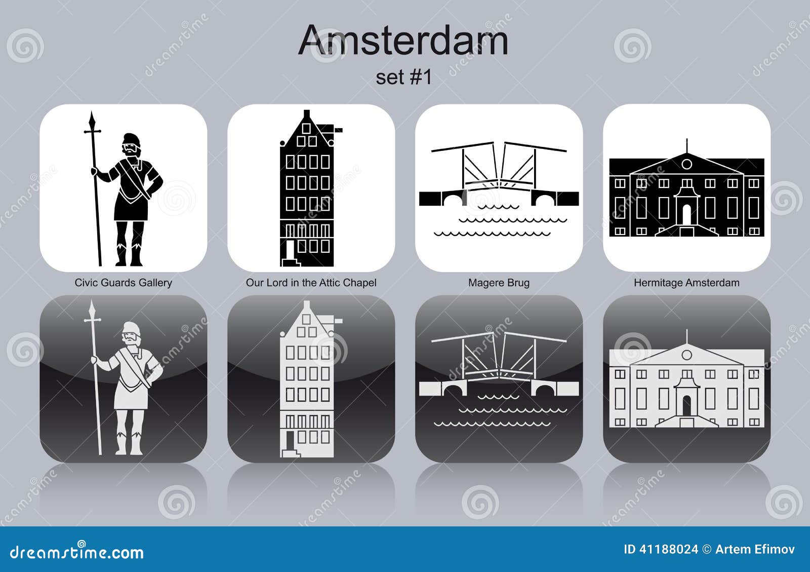 Icons of Amsterdam stock vector. Illustration of canal - 41188024