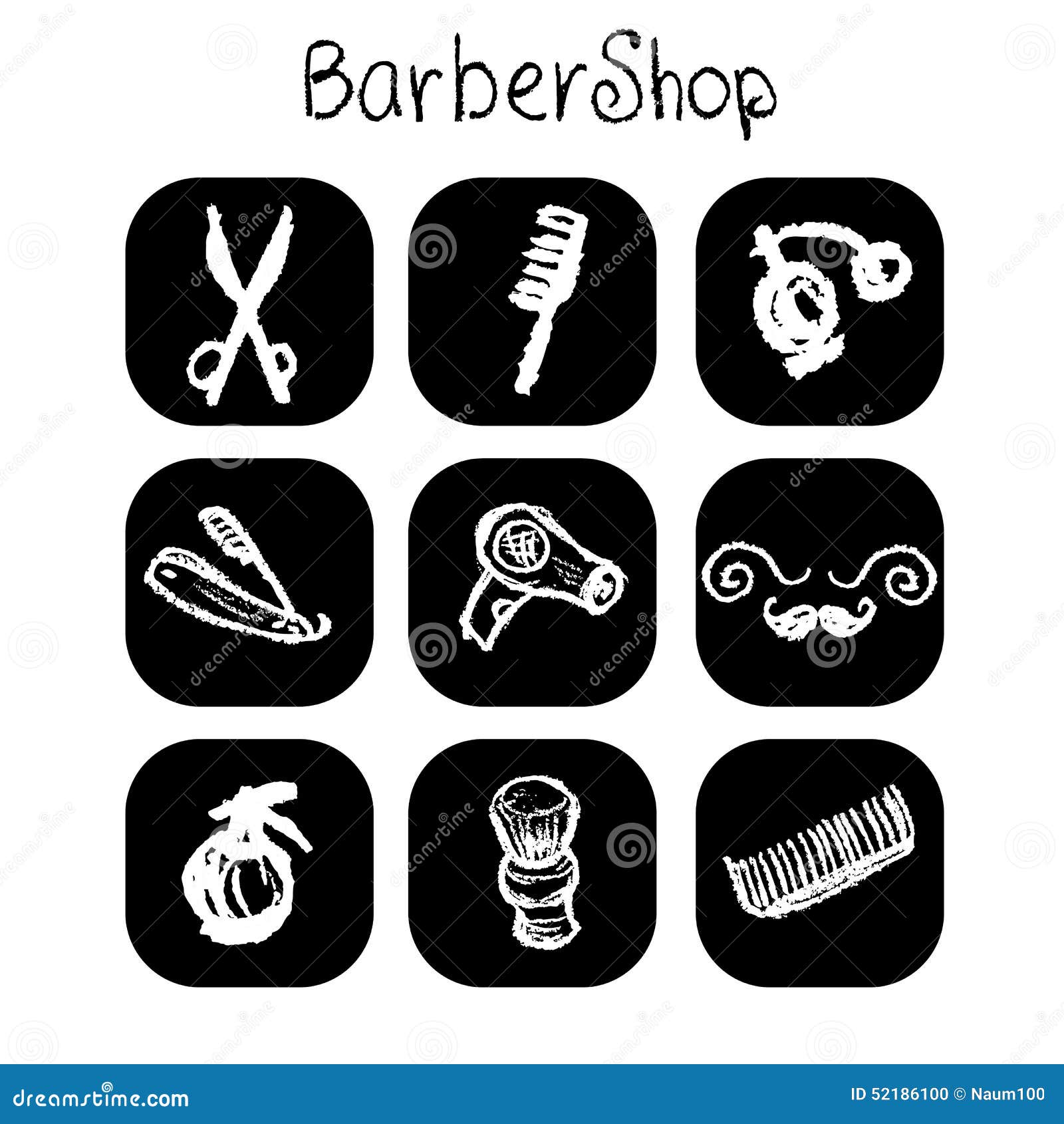 Icons Barber Shop Elements in the Style Chalk Stock Vector ...