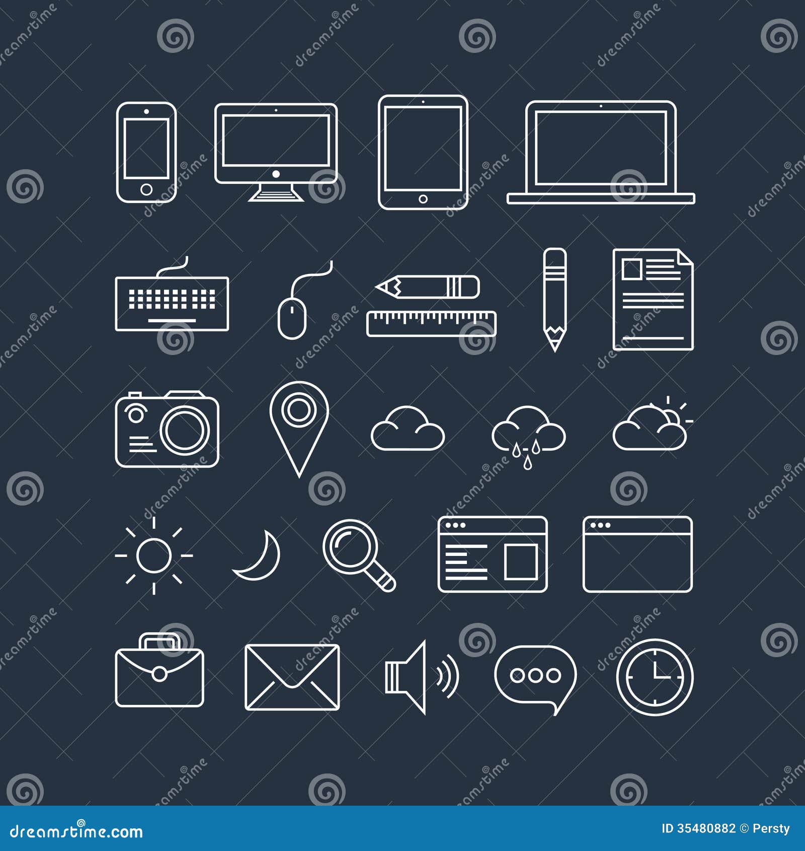 Icons on blue background stock illustration. Illustration of glyphs ...