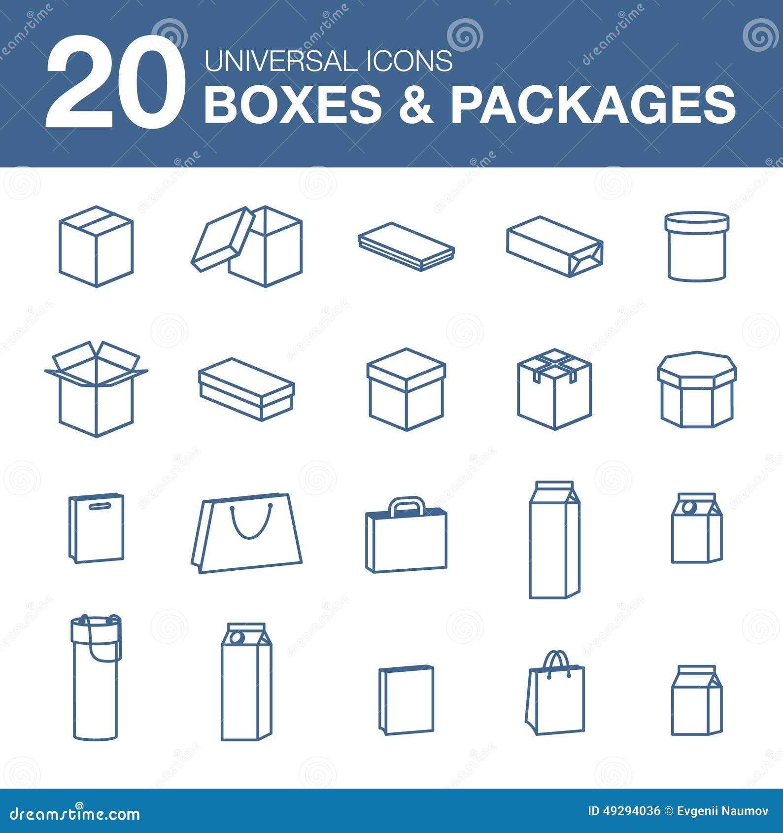 Icons Boxes and Packaging Simple Linear Style Stock Vector ...