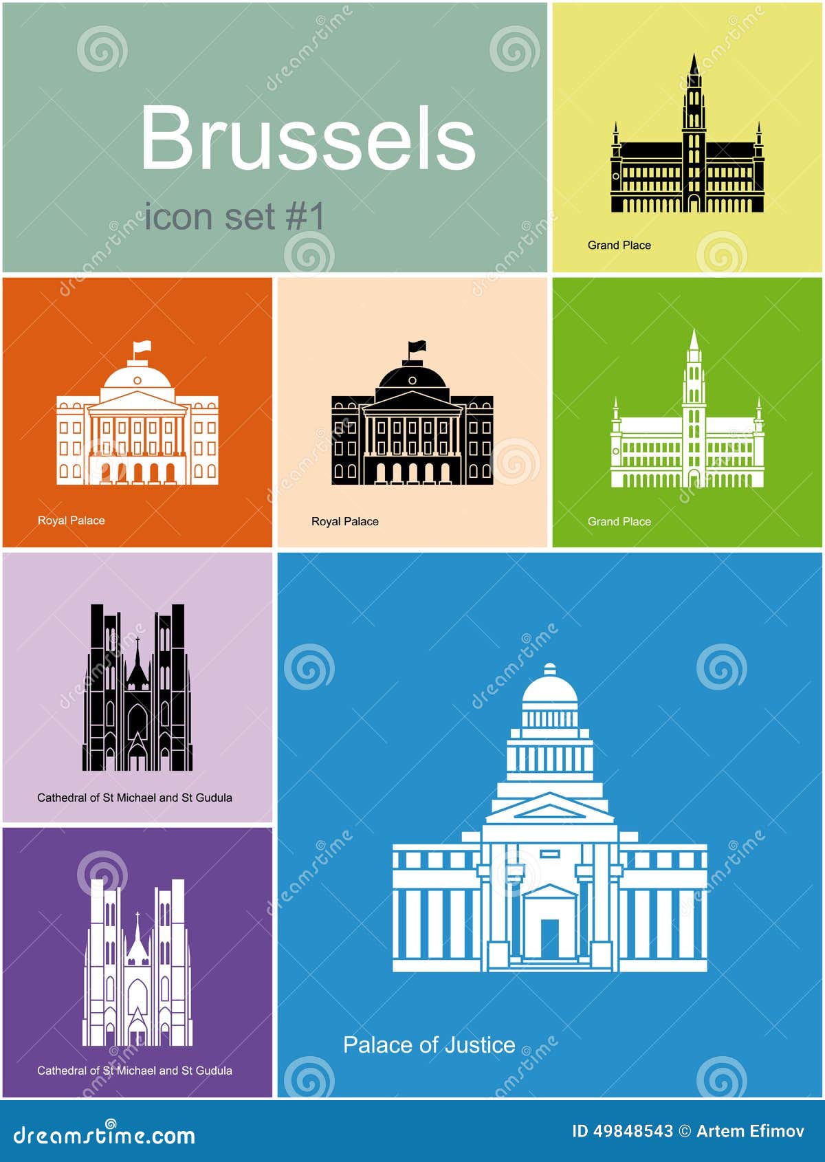Icons of Brussels stock vector. Illustration of gudula - 49848543