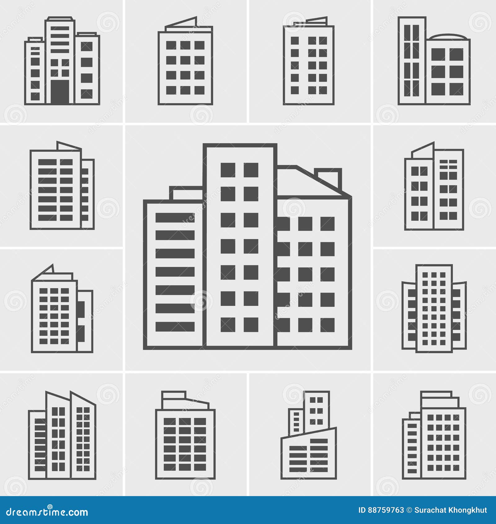 Icons Building stock vector. Illustration of gray, home - 88759763