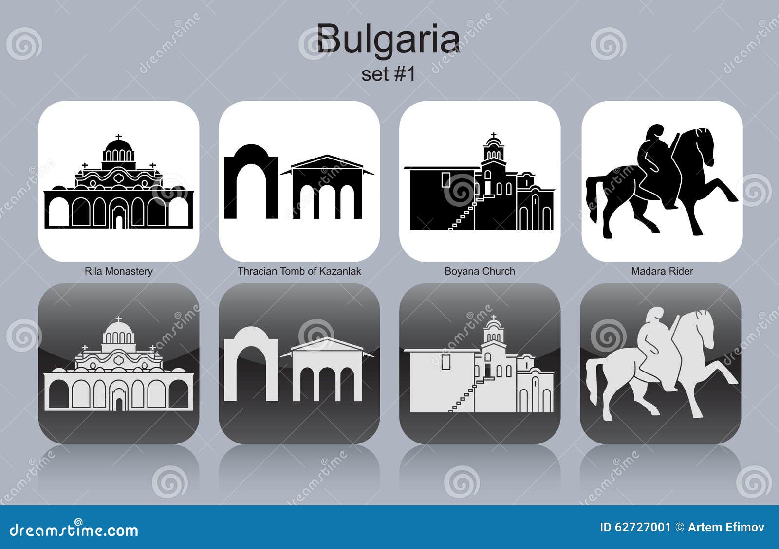 Icons of Bulgaria stock vector. Illustration of buildings - 62727001