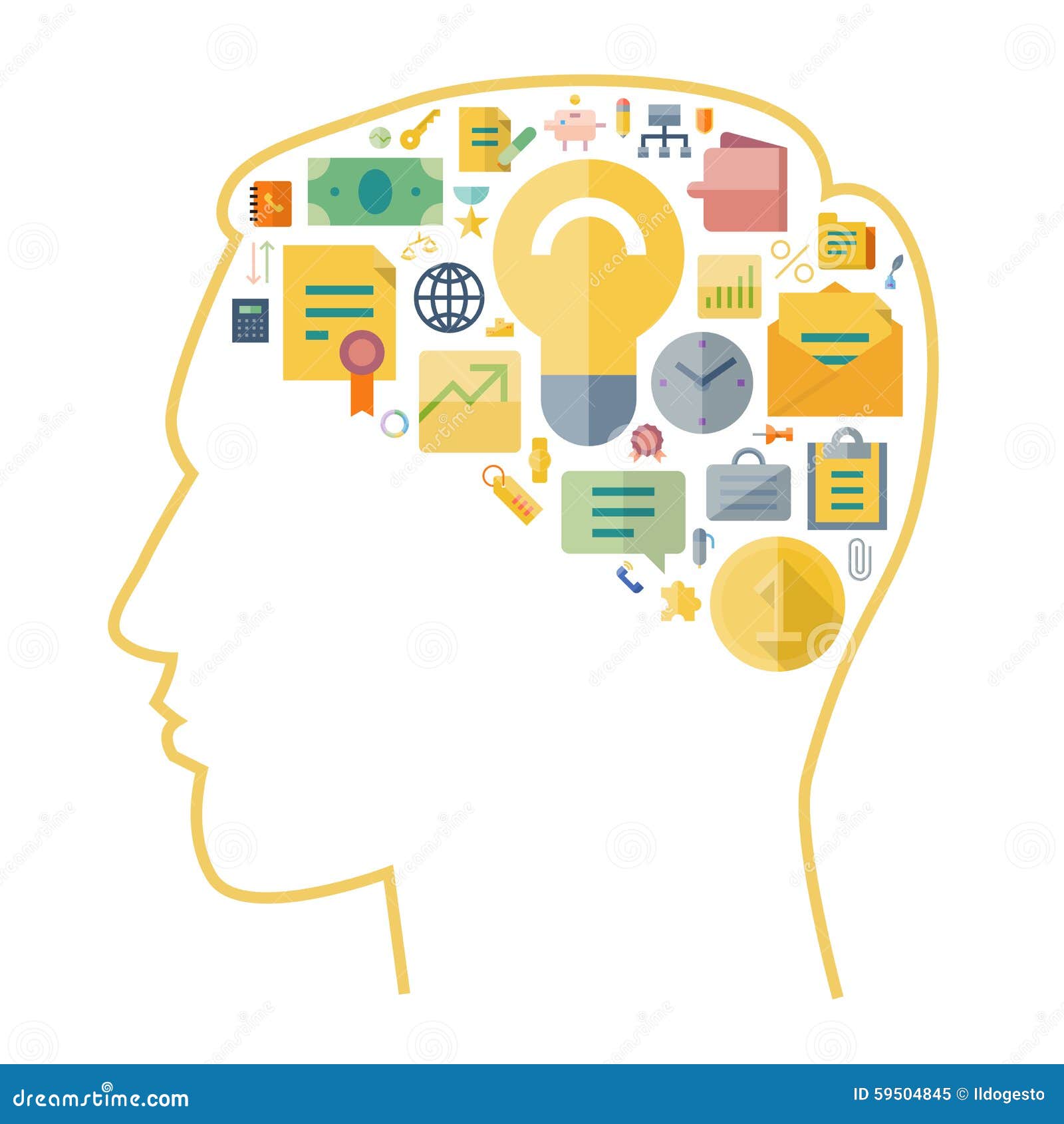 Icons for Business Arranged in Human Brain Shape Stock Vector ...