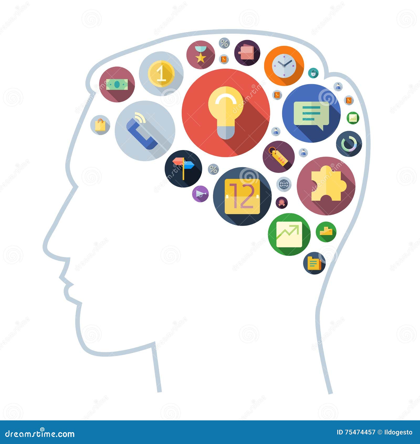 Icons for Business Arranged in Human Brain Shape Stock Vector ...