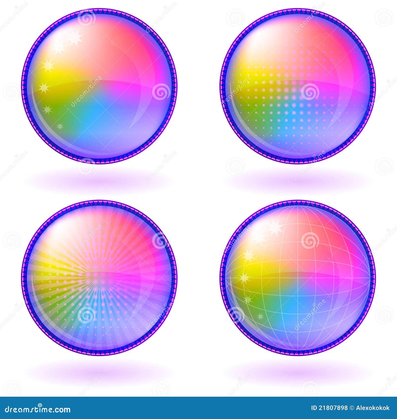 Icons Buttons Rainbow, Set, Round Stock Vector - Illustration of glass ...