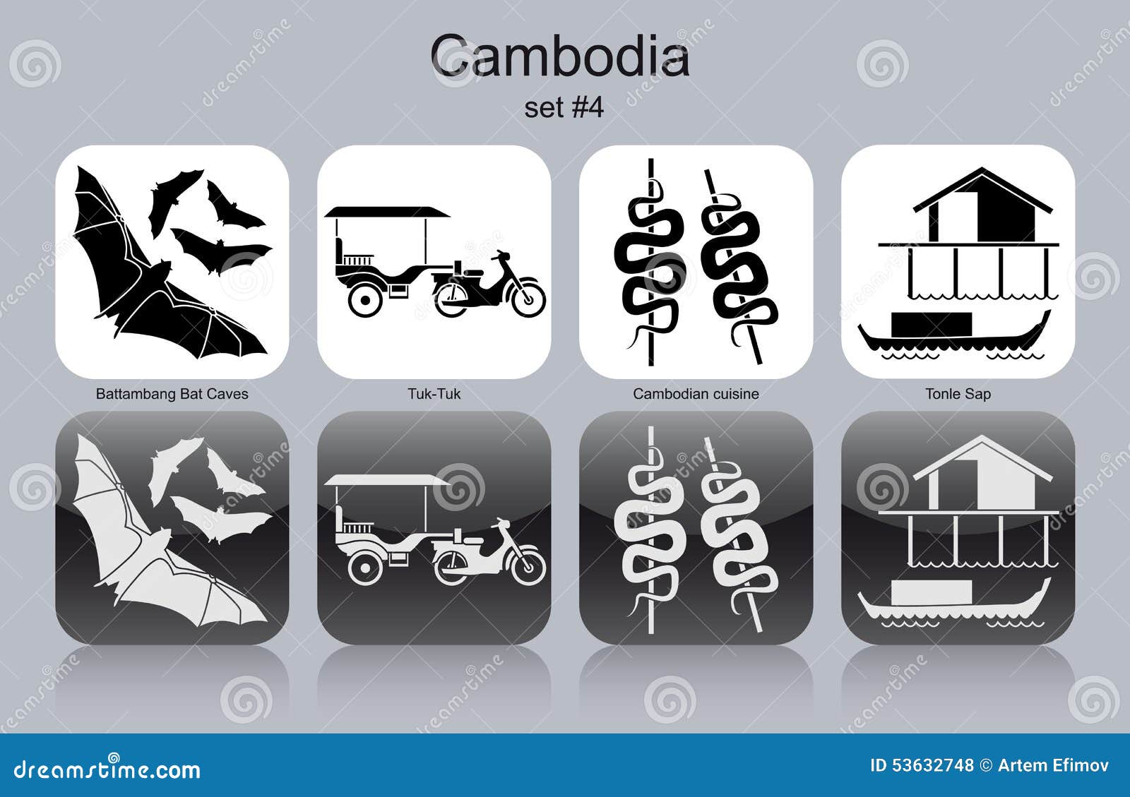 Icons of Cambodia stock vector. Illustration of caves - 53632748
