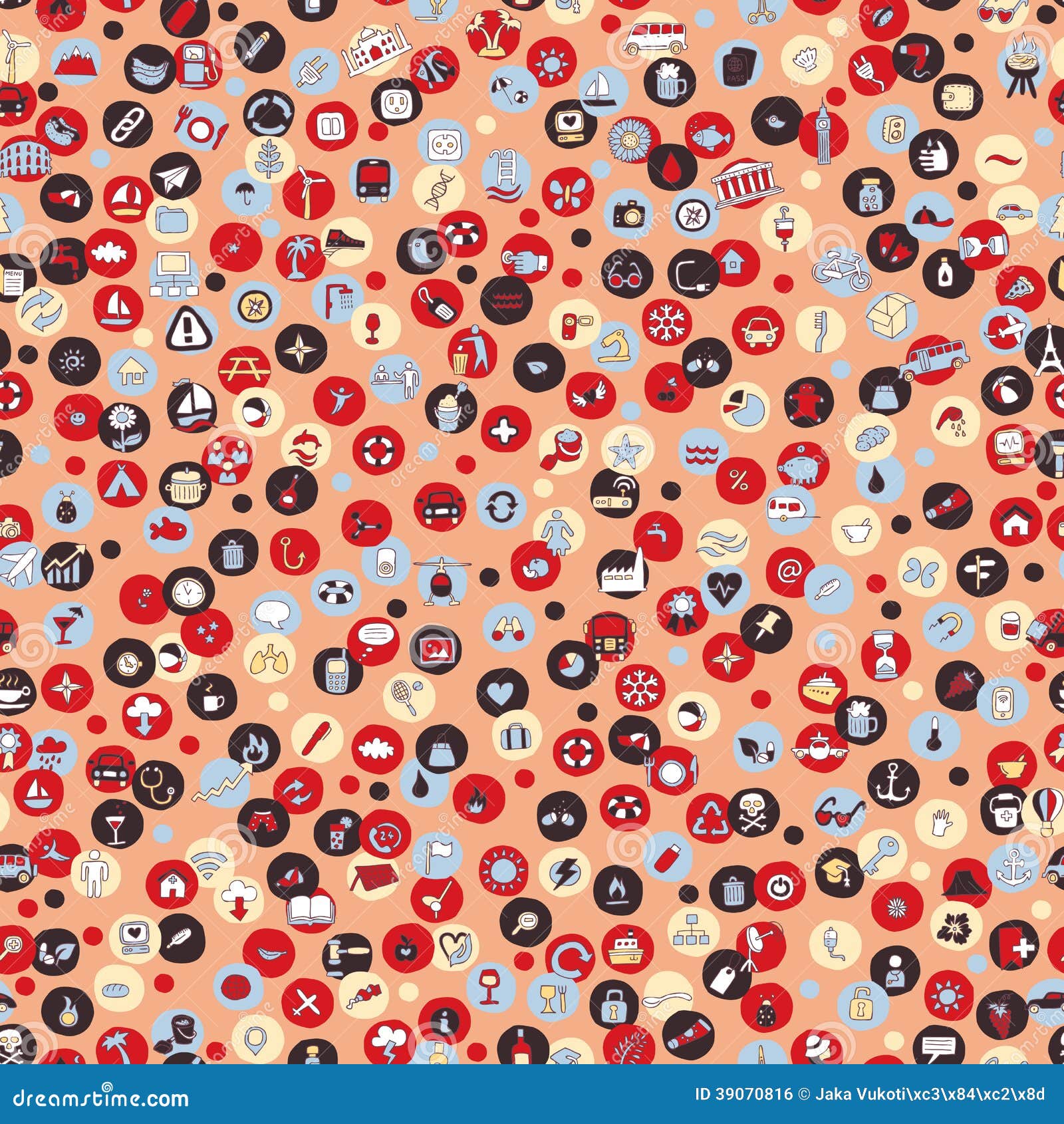Icons and Circles Seamless Pattern Stock Vector - Illustration of ...