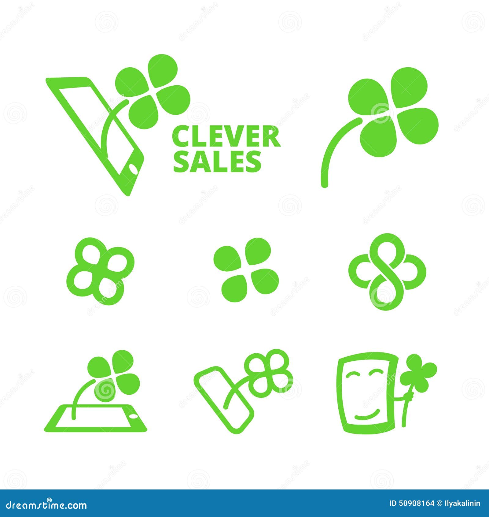 Icons with Clover, Technology and Sales Stock Vector - Illustration of ...