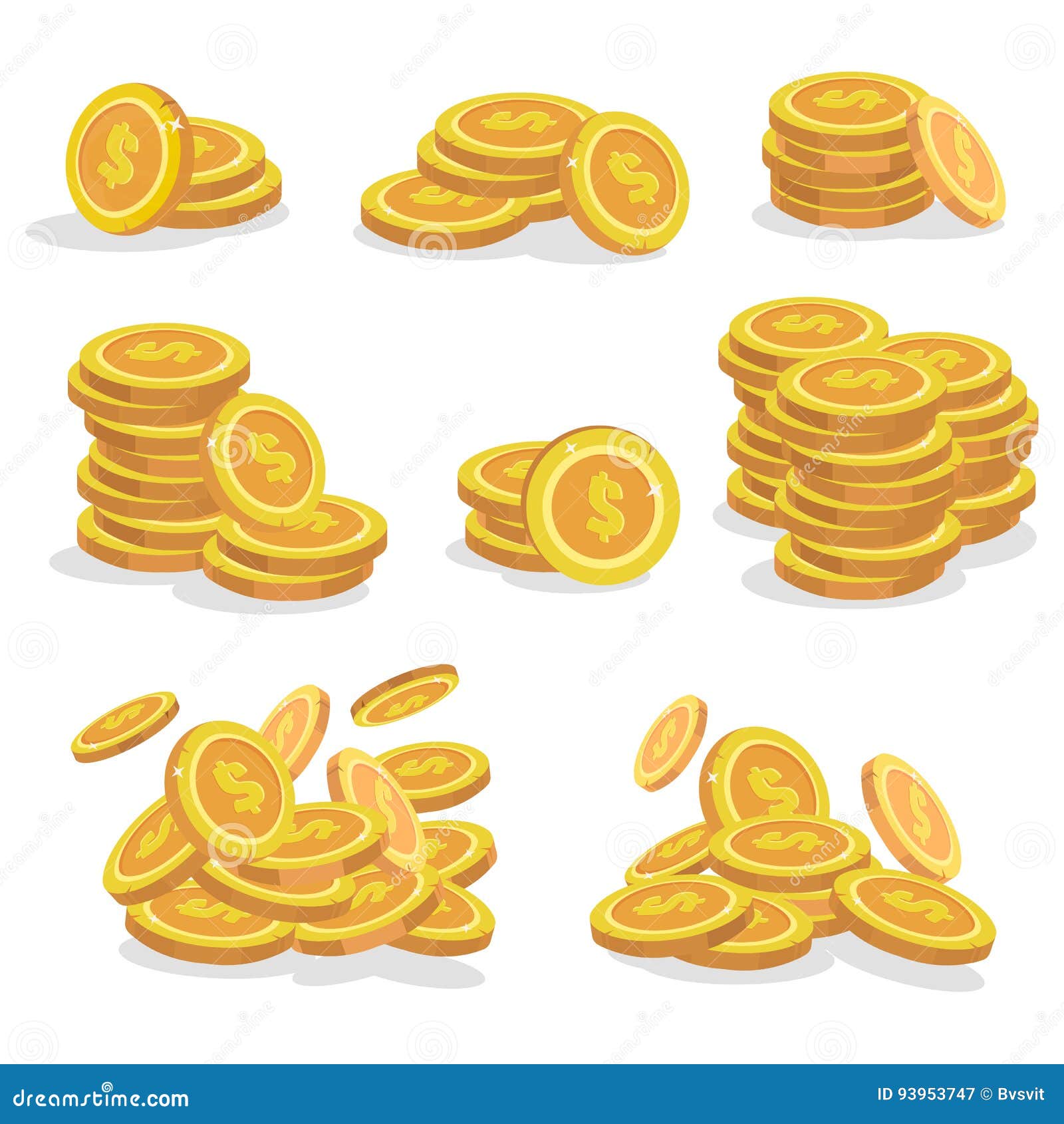 Cartoon Coin Animation Sprites. Gold And Silver Coins Flip And Rotate ...