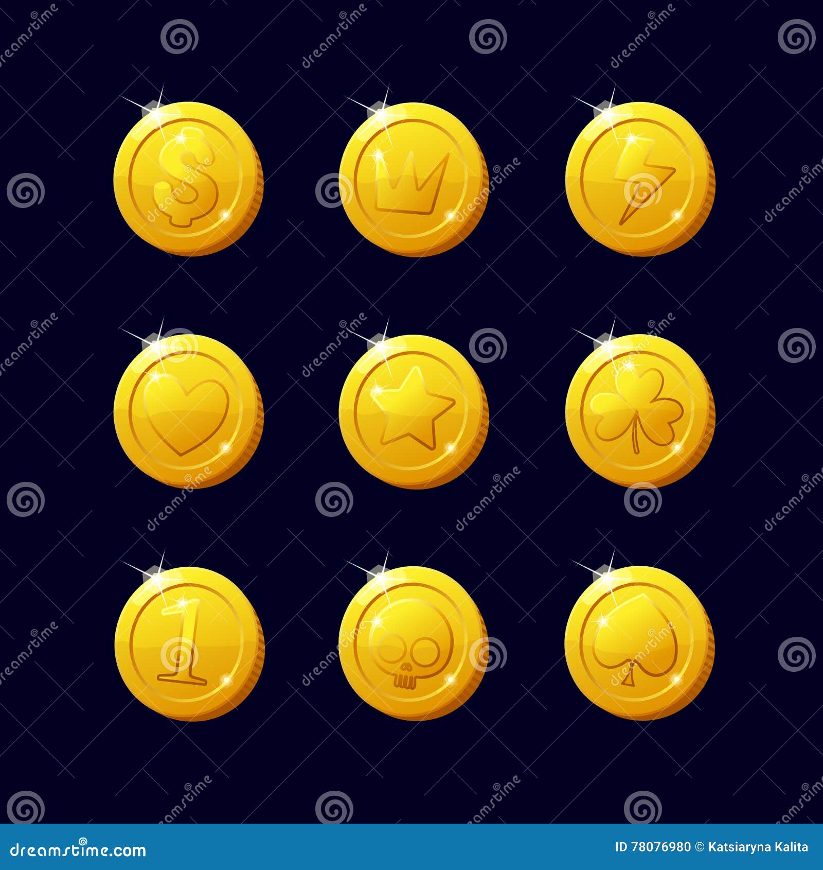 Icons Coins For The Game Interface. Set Of Cartoon Coin For Apps.Vector ...