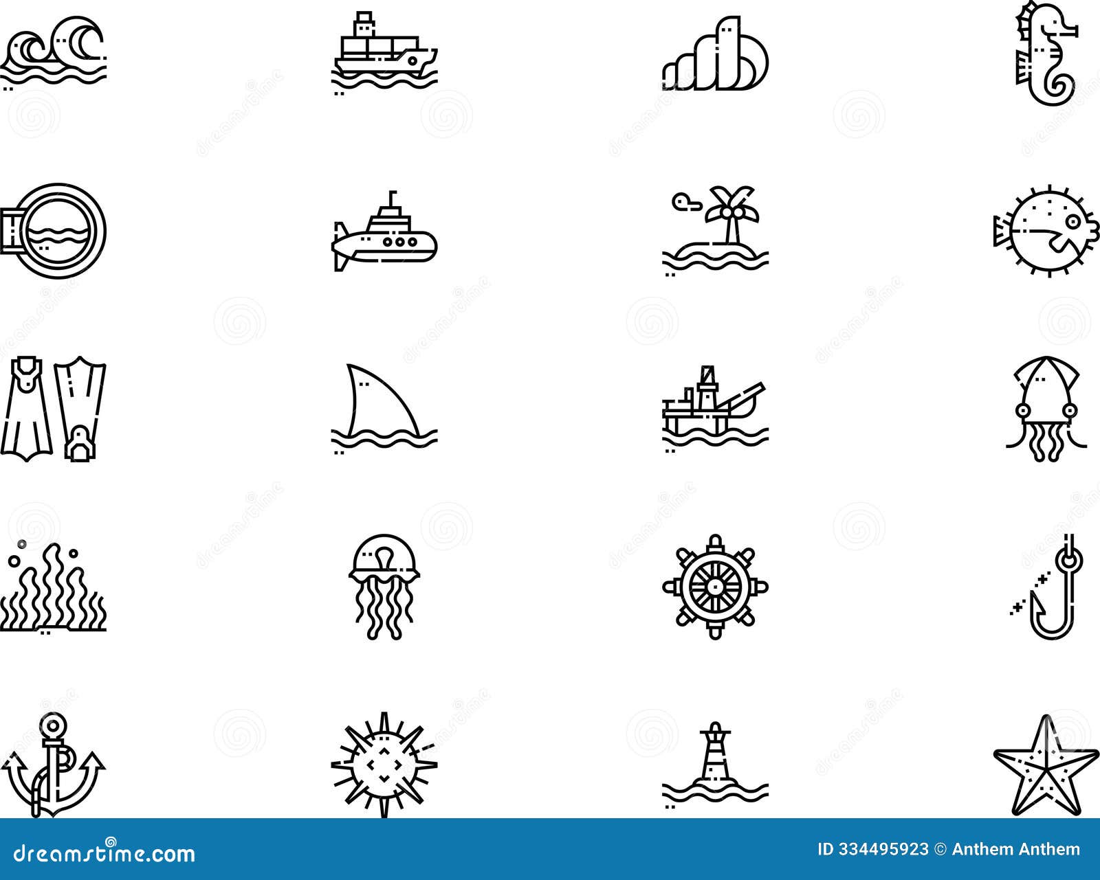 Ocean Icons Collection is a Vector Illustration with Editable Stroke ...