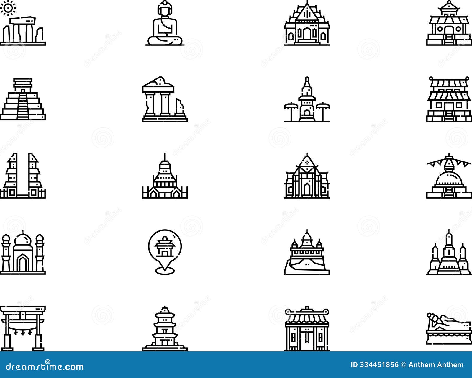 Temples Icons Collection is a Vector Illustration with Editable Stroke ...