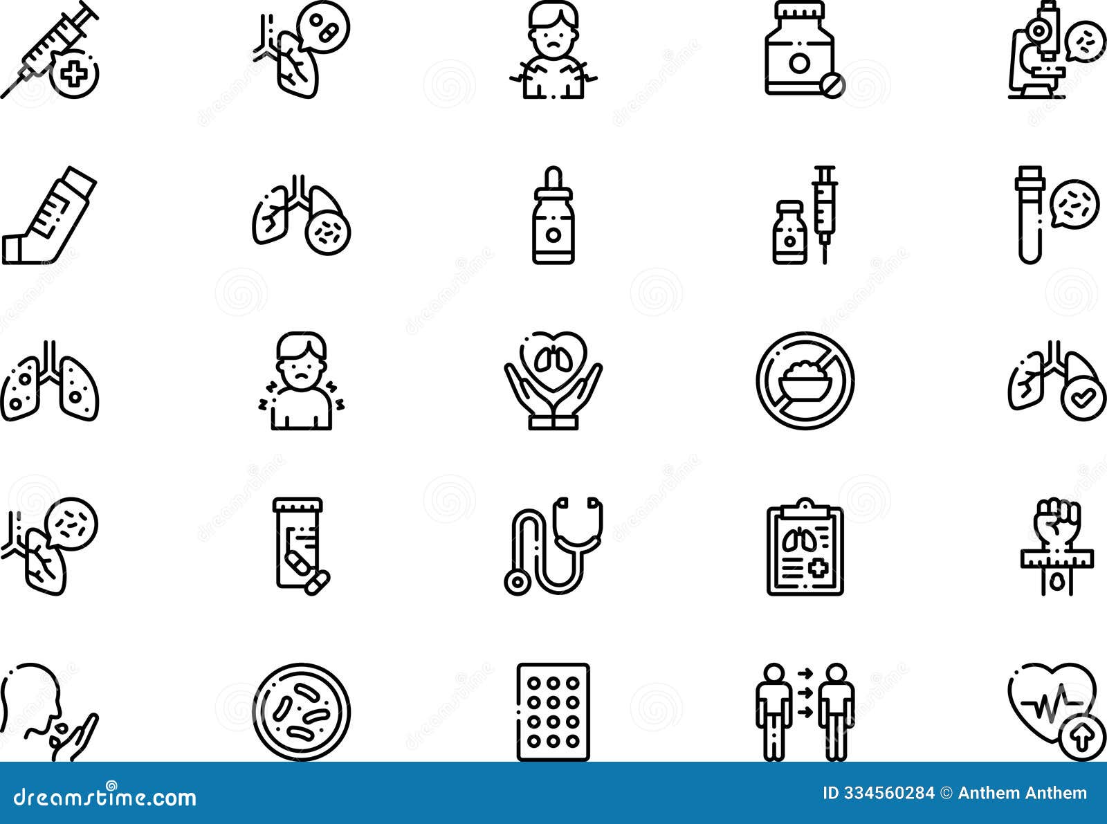 Tuberculosis Icons And TB Bacterial Infection Treatment Outline Concept ...