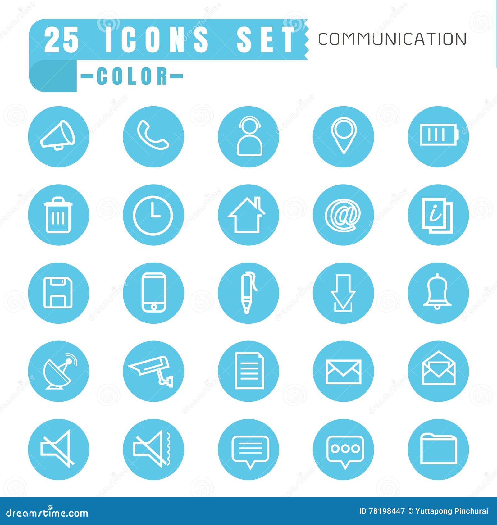 Icons Communication Color Thin White in the Circle Blue on White Stock ...