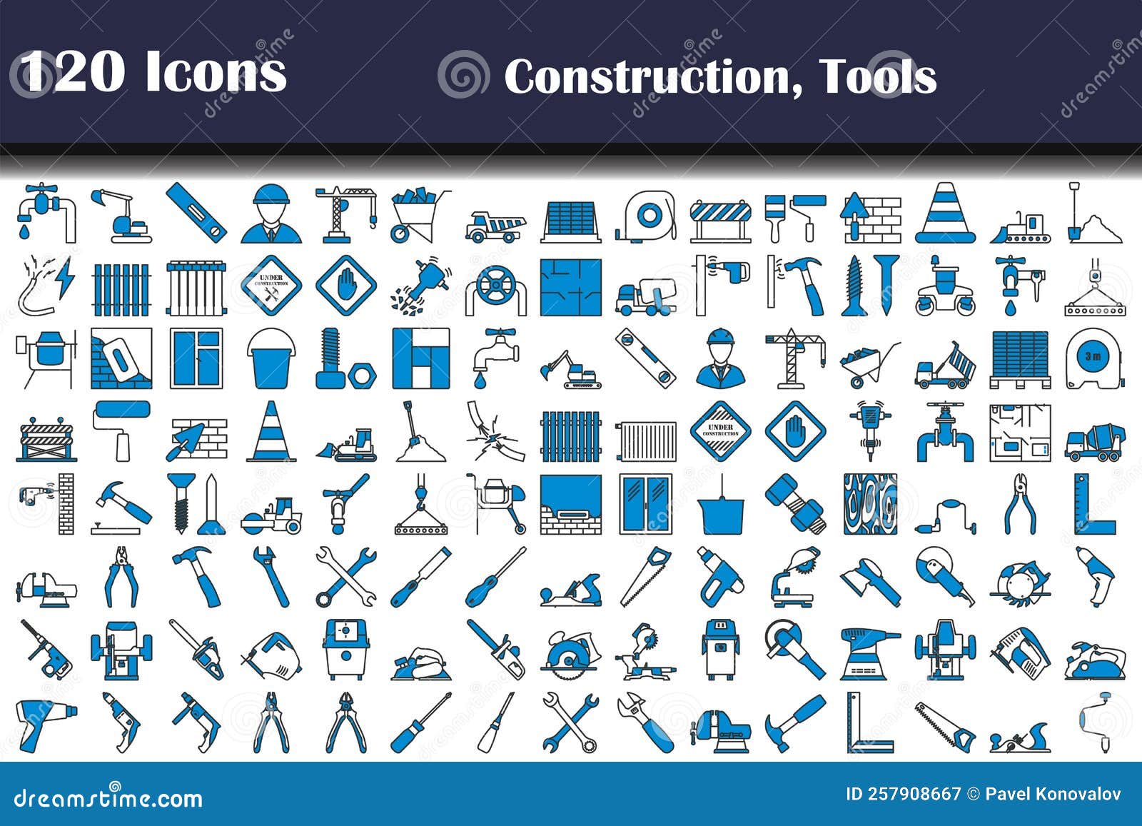 120 Icons of Construction, Tools Stock Vector - Illustration of ...